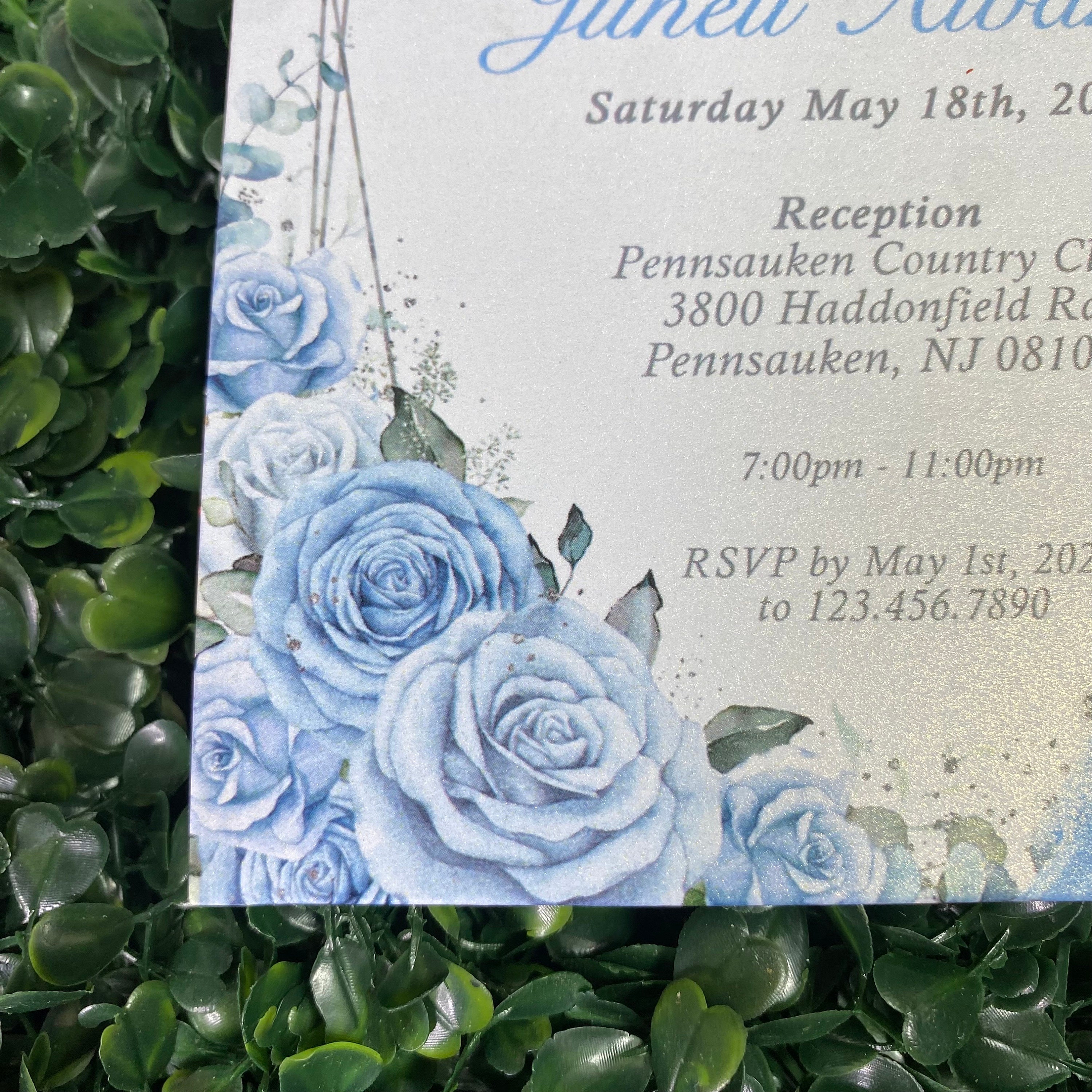 Pearl Printed Paper Quinceanera Invitation, Light Blue Invitation, Baby ...