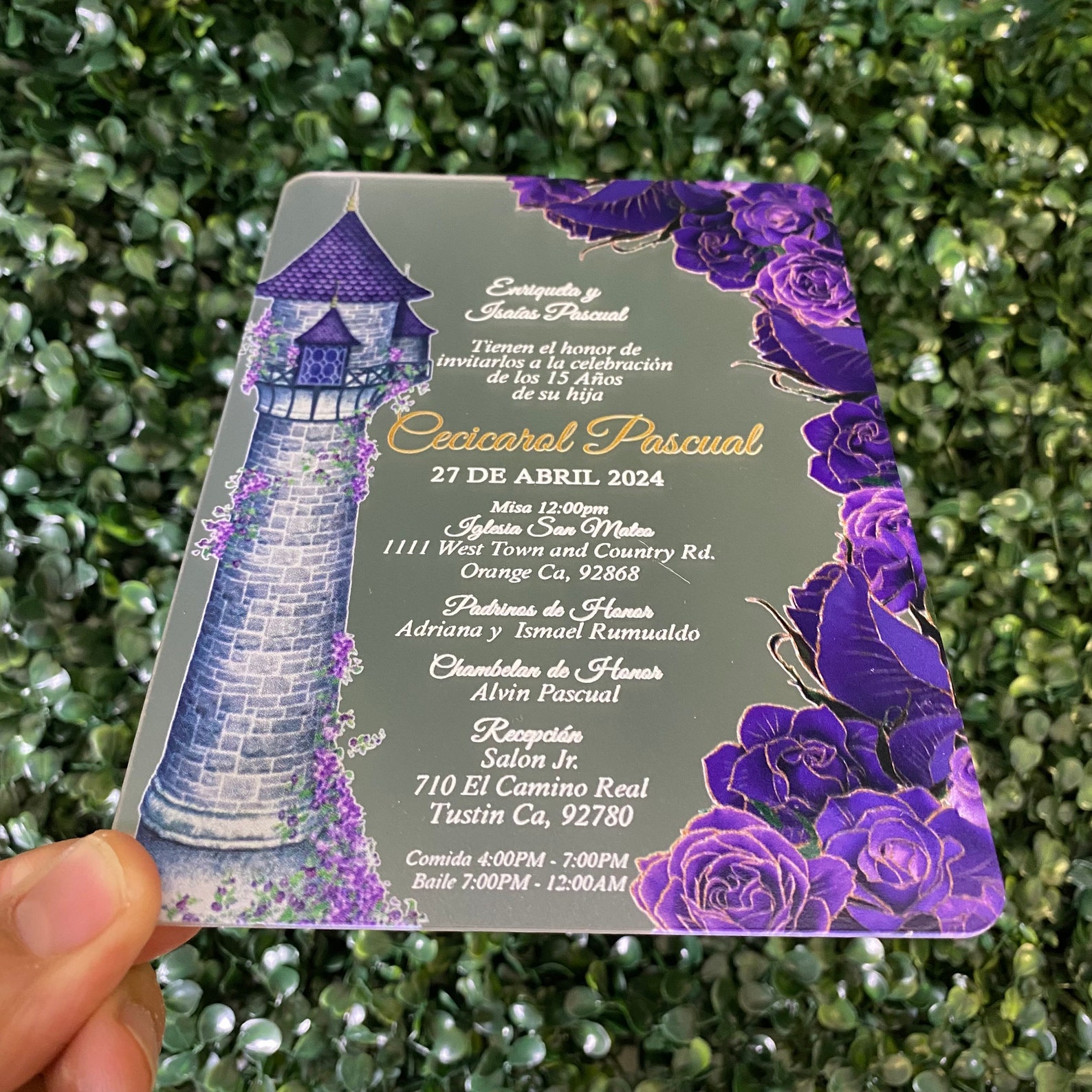 Frosted Acrylic Mirror Quinceanera Invitation Tangled Invitation ...