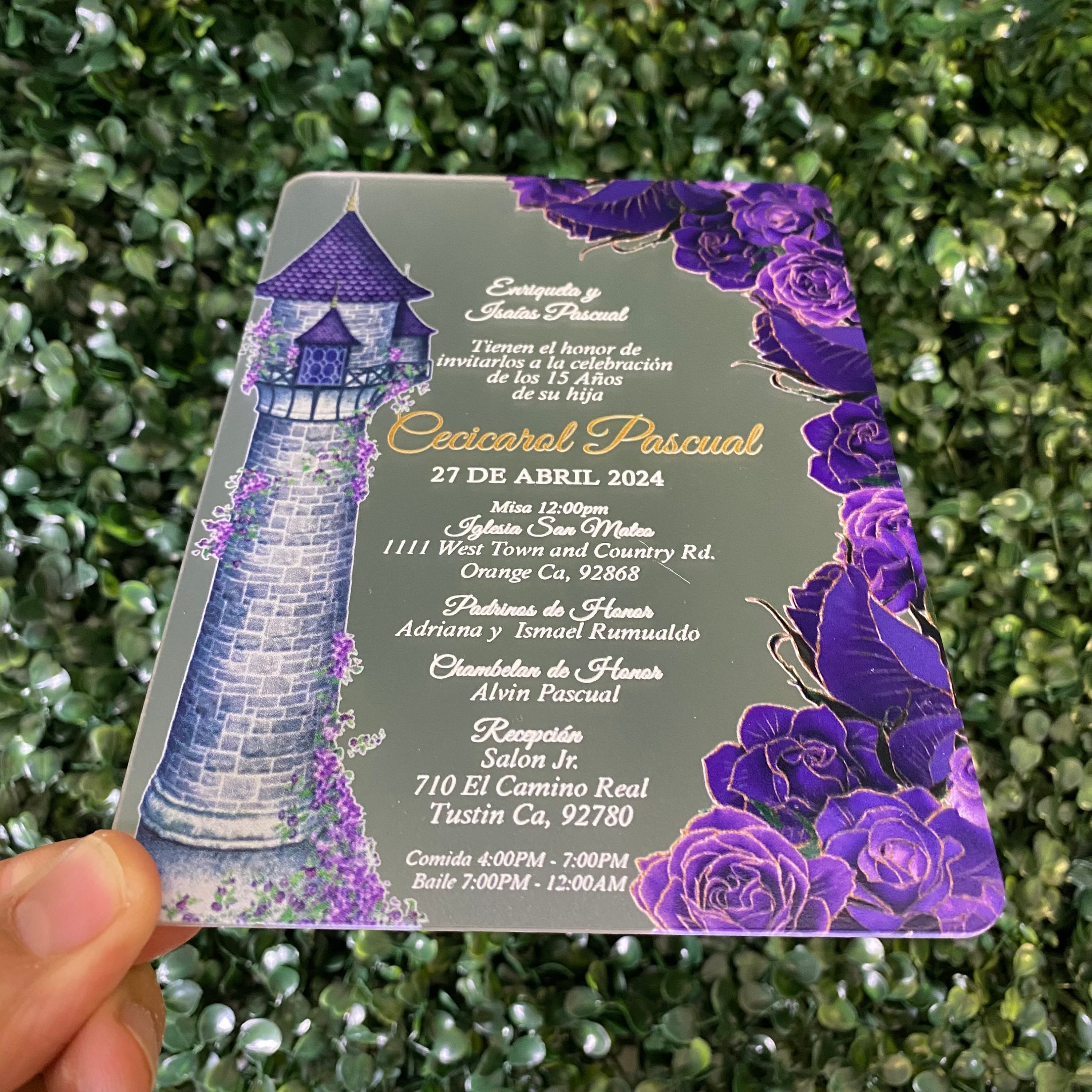 Frosted Acrylic Mirror Quinceanera Invitation Tangled Invitation ...