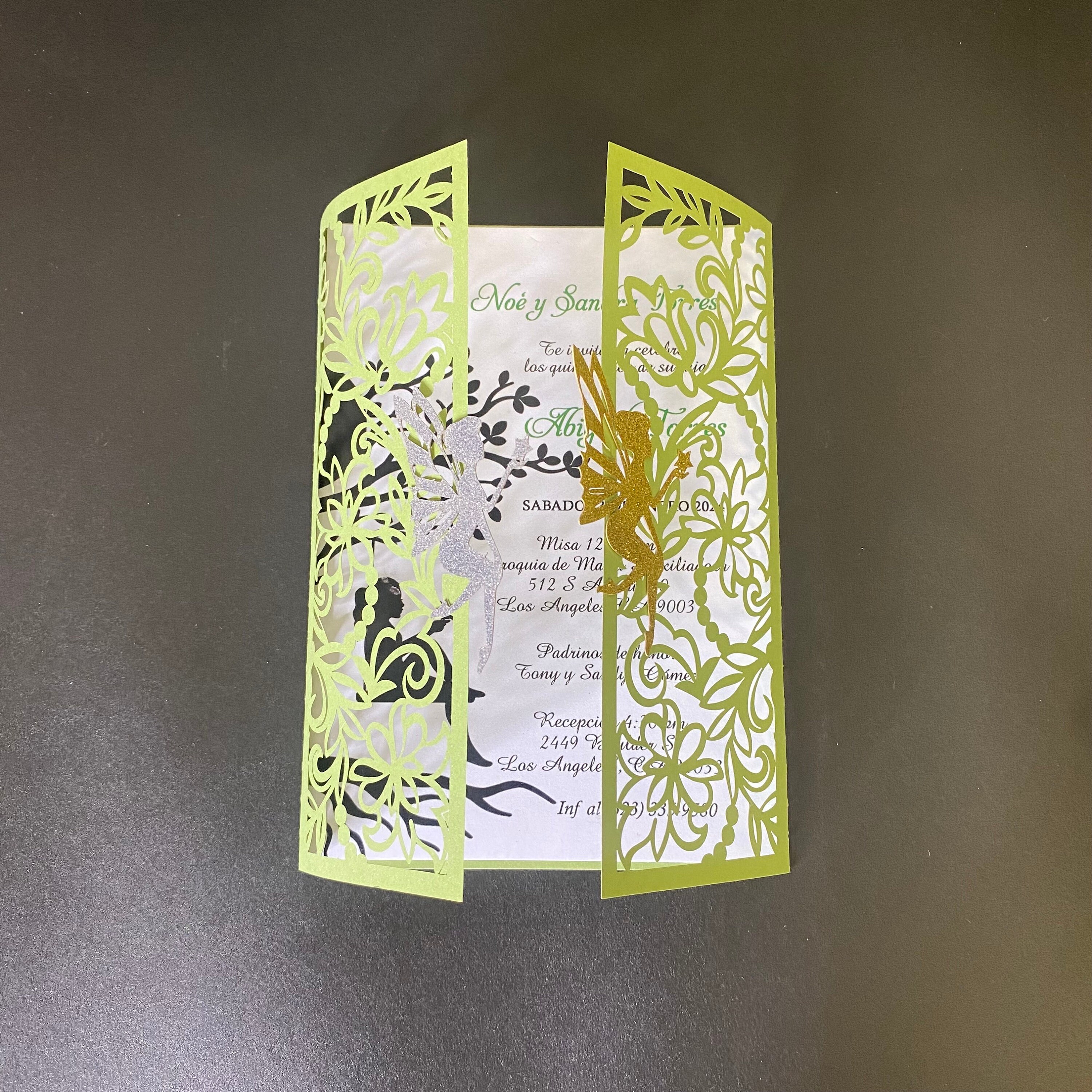 Green Sage Fairy Quinceanera Invitation Saser Laser Cut Invitation ...