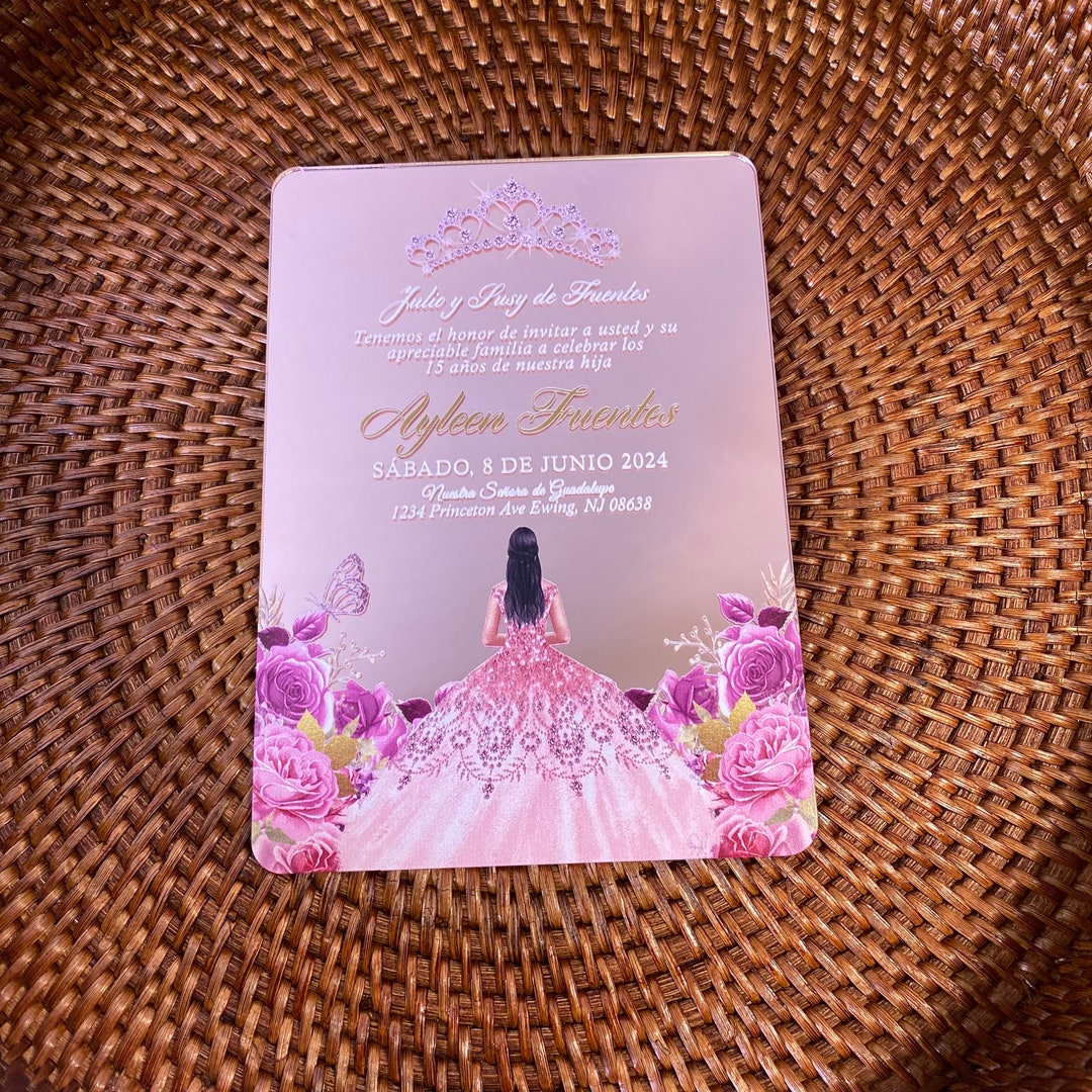 Blush Acrylic Mirror Quinceanera Invitation, Blush Invitation, Blush ...