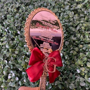 Rose Gold Hand Mirror Quinceanera Invitation: Red Ribbon, Glitter ...