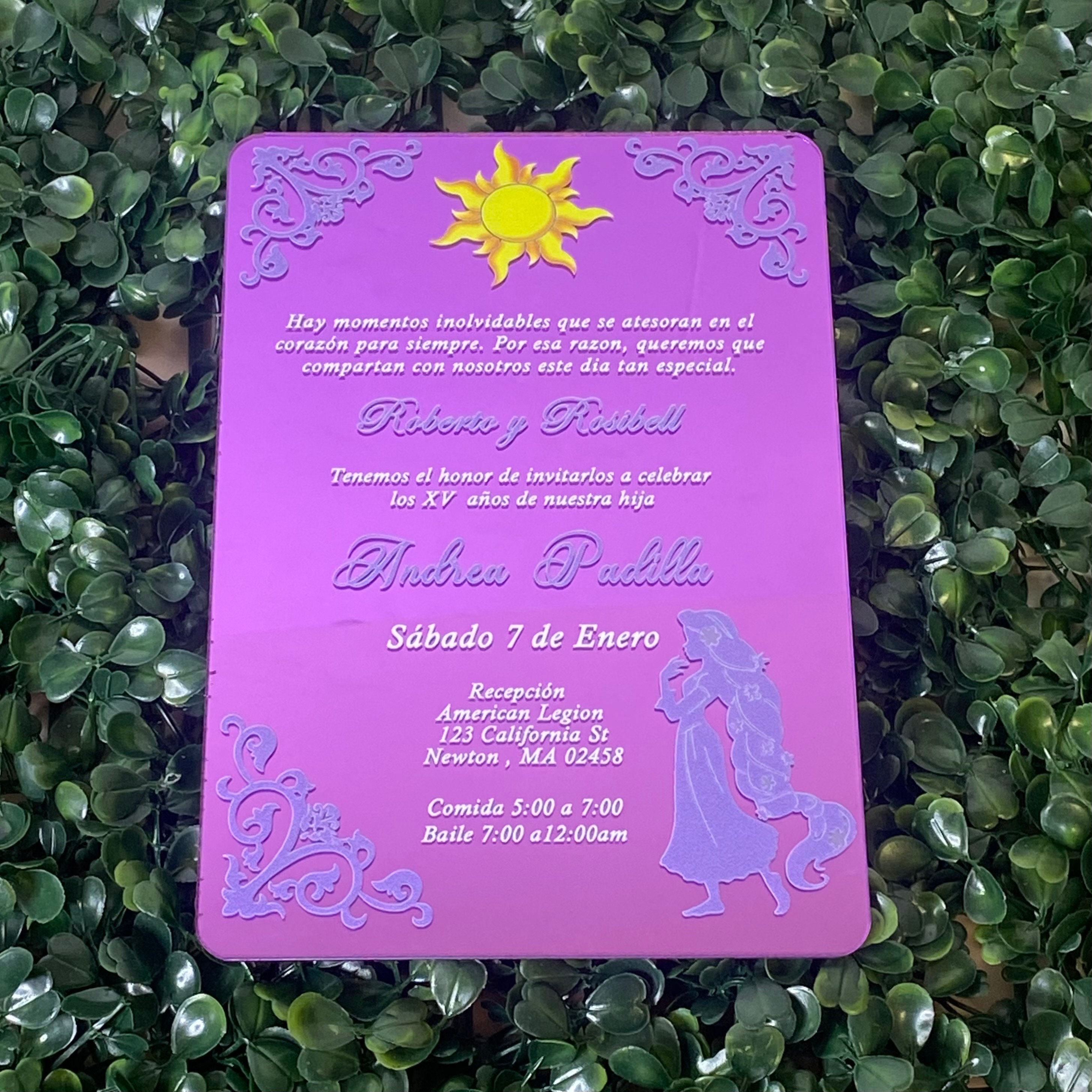 Purple Lilac Acrylic Quinceanera Invitation Rapunzel Invitation ...