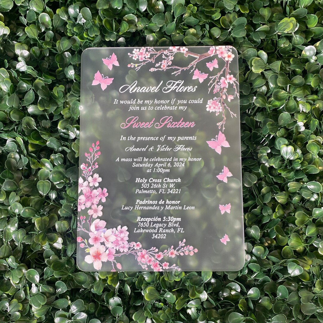 Frosted Acrylic Quinceanera Invitation: Cherry Blossom, Blush Pink - Etsy