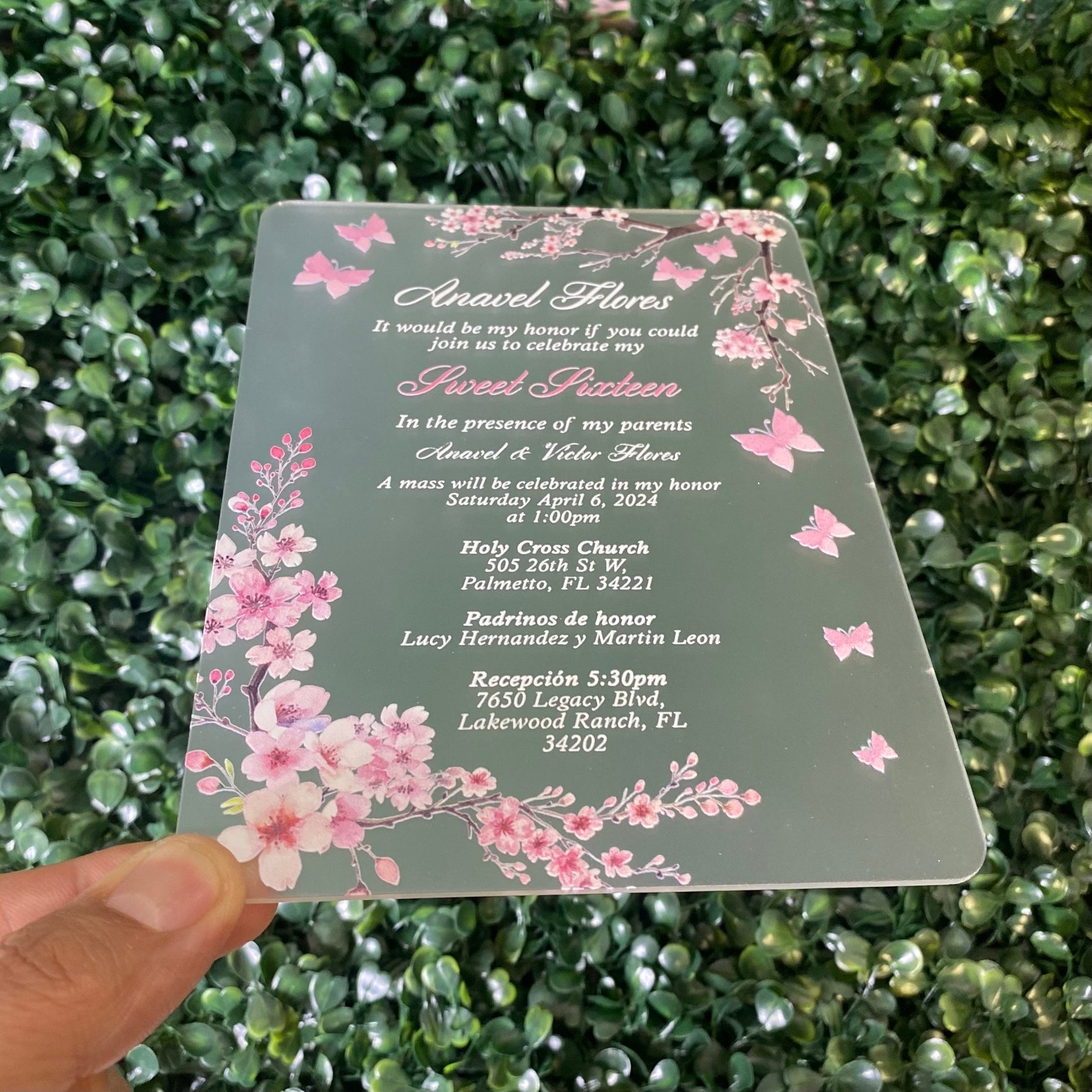 Frosted Acrylic Quinceanera Invitation, Cherry Blossom Quinceanera ...