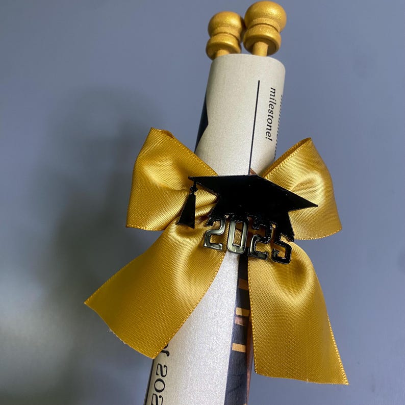 Scroll Graduation Invitation: Black & Gold, Wood Rods, Bow - Etsy