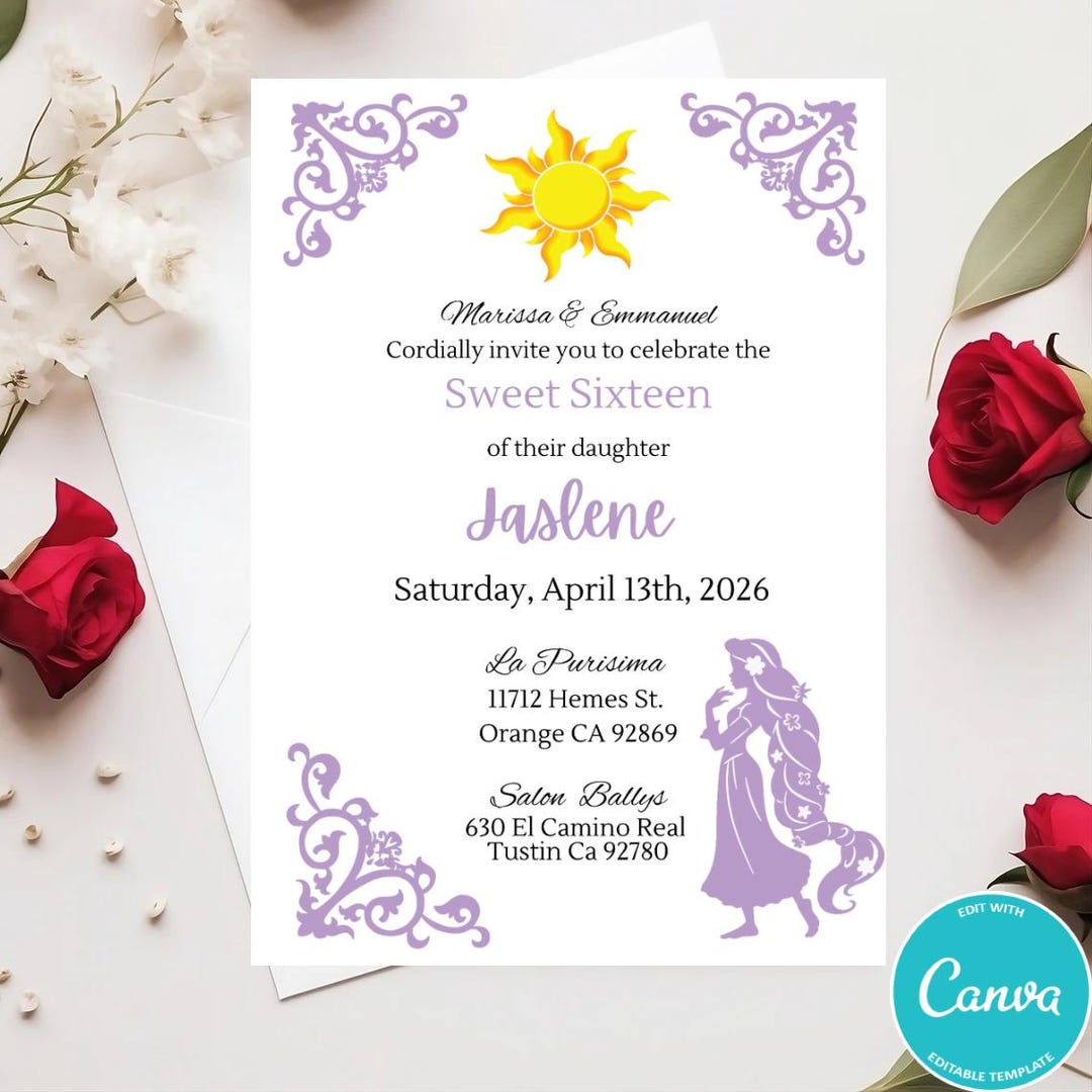 Rapunzel Sweet 16 Invitation: Tangled Princess Party (digital ...