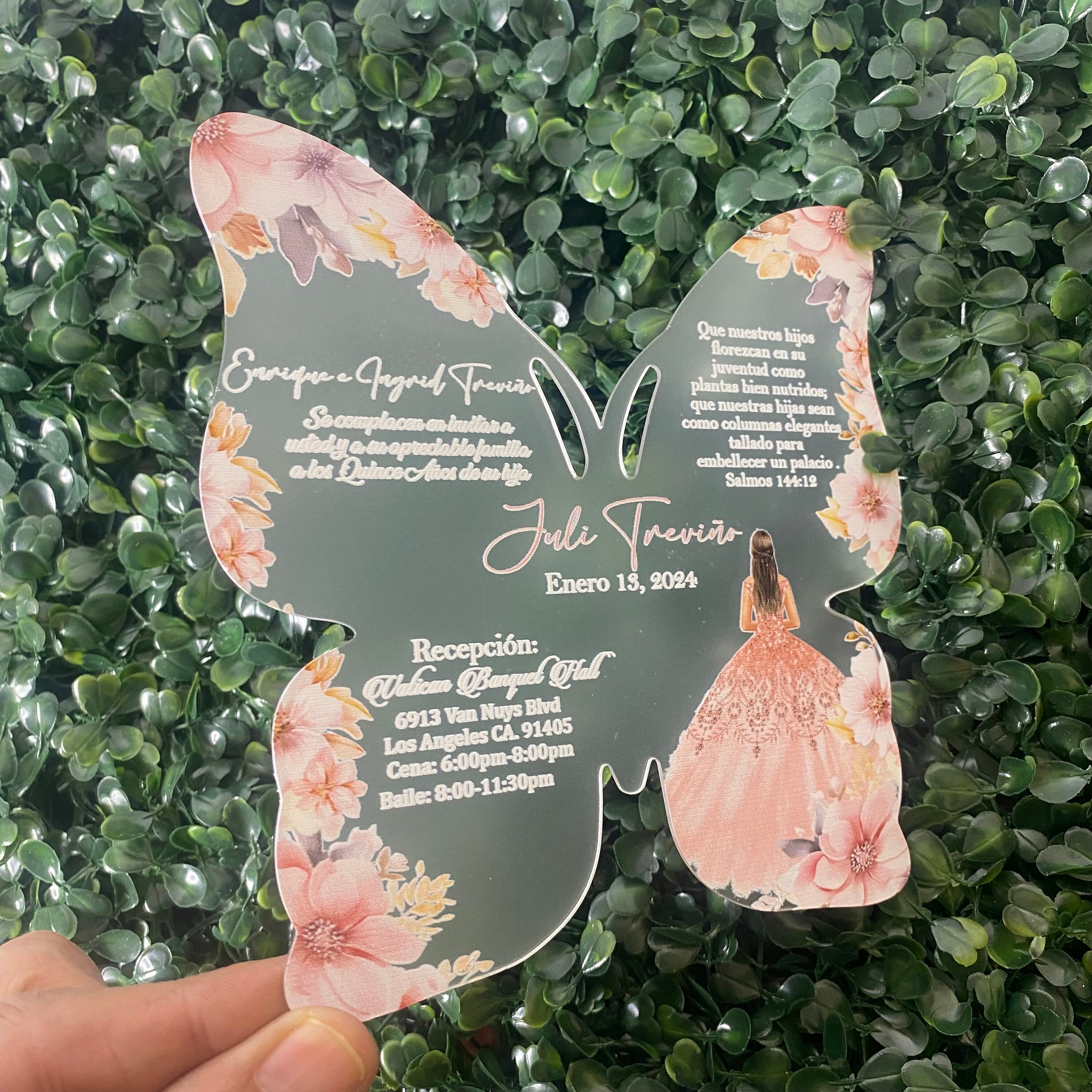 Frosted Acrylic Quinceanera Invitation: Blush Floral Butterfly - Etsy