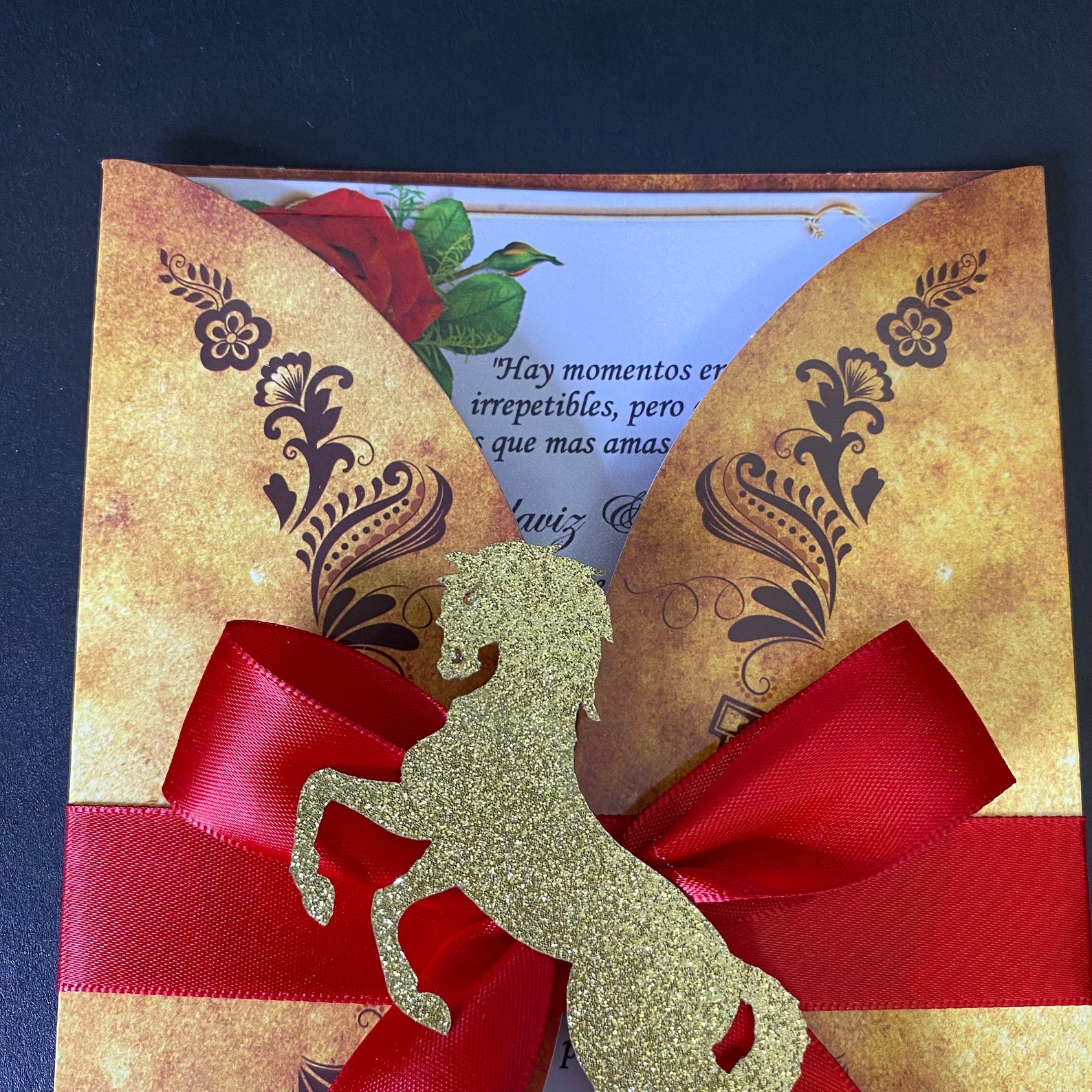 Charro Quinceanera Invitation: Red Ribbon & Horse - Etsy