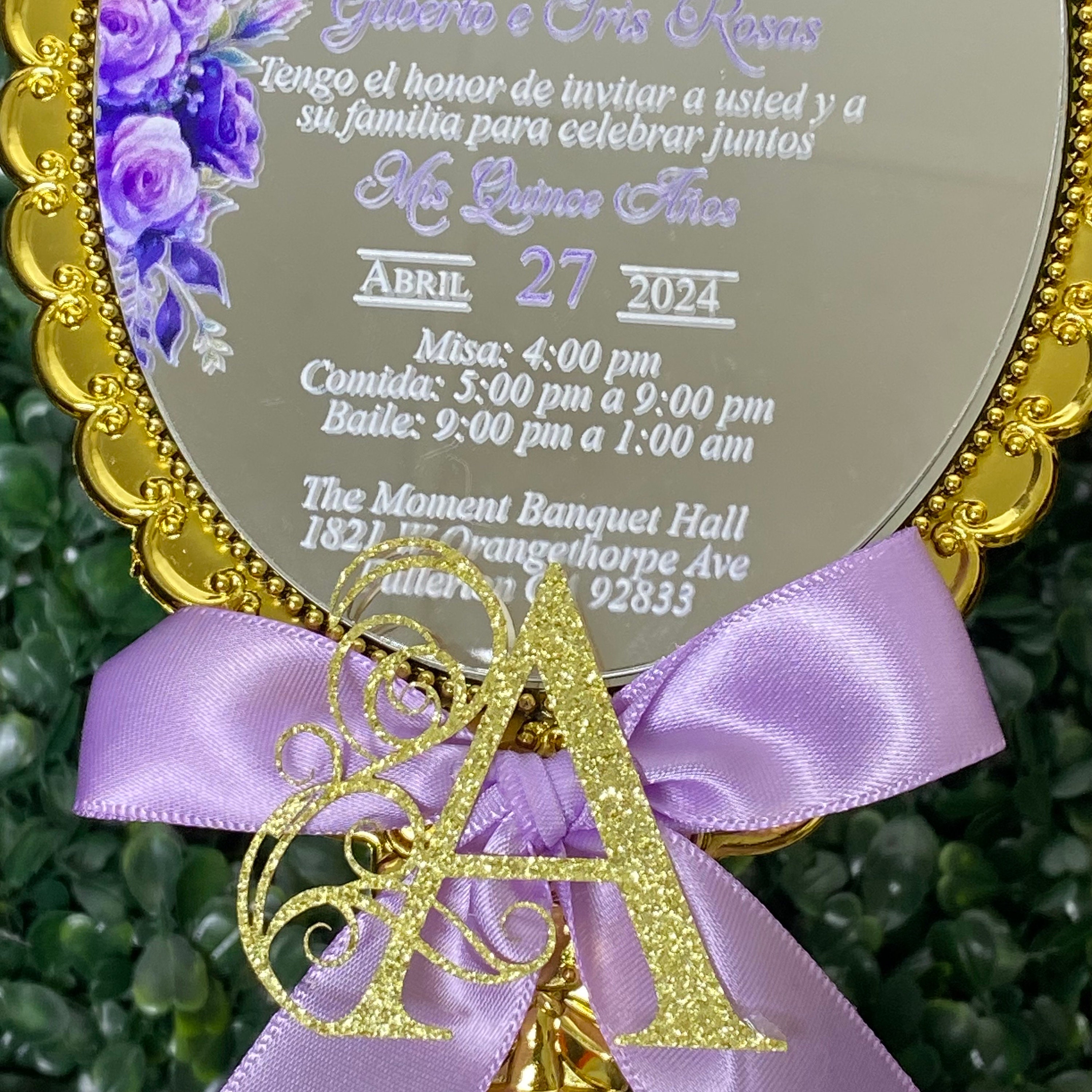 Gold Hand Mirror Quinceanera Invitation With Ribbon - Etsy