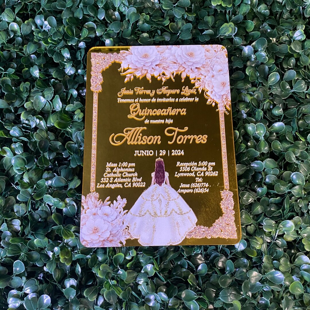 Gold Acrylic Mirror Quinceanera Invitation: Ivory Floral Design - Etsy