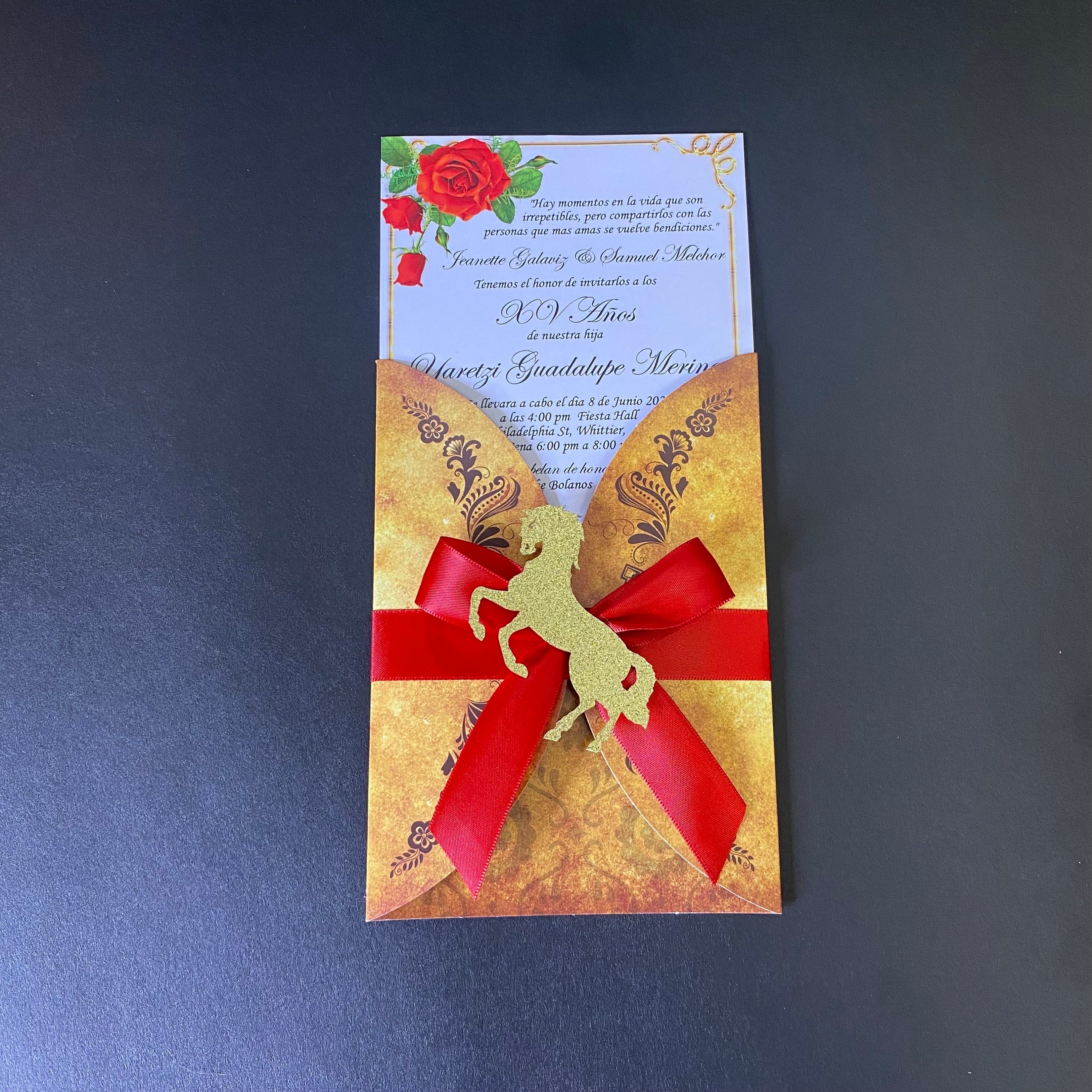 Charro Quinceanera Invitation: Red Ribbon & Horse - Etsy