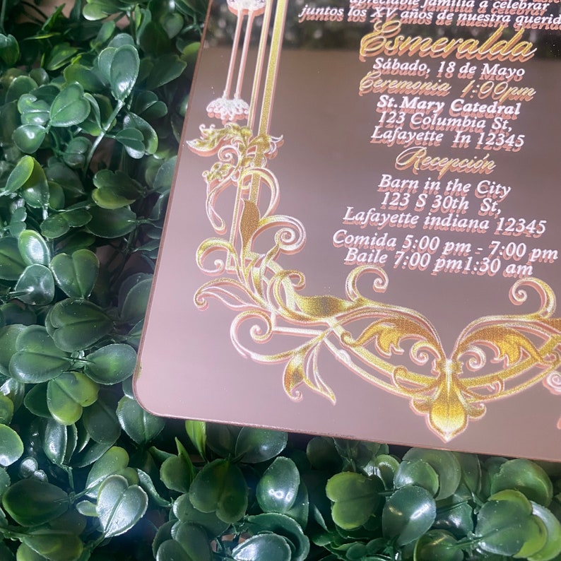 Blush Mirror Acrylic Quinceanera Invitation: Gold Royalty Design - Etsy
