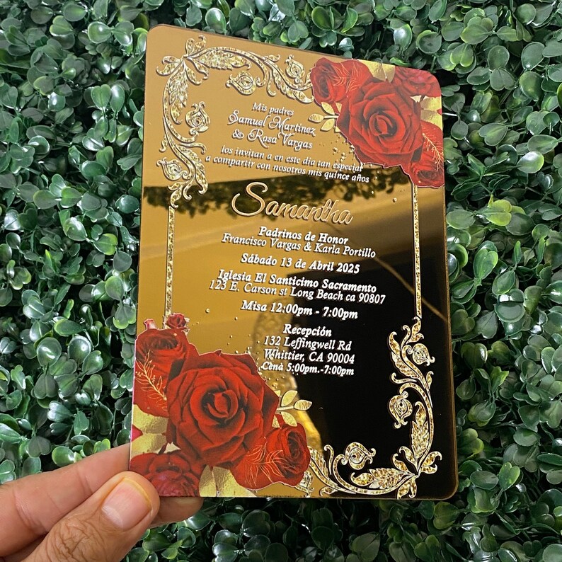 Brown Acrylic Mirror Quinceanera Invitation Charro Invitation, Red ...