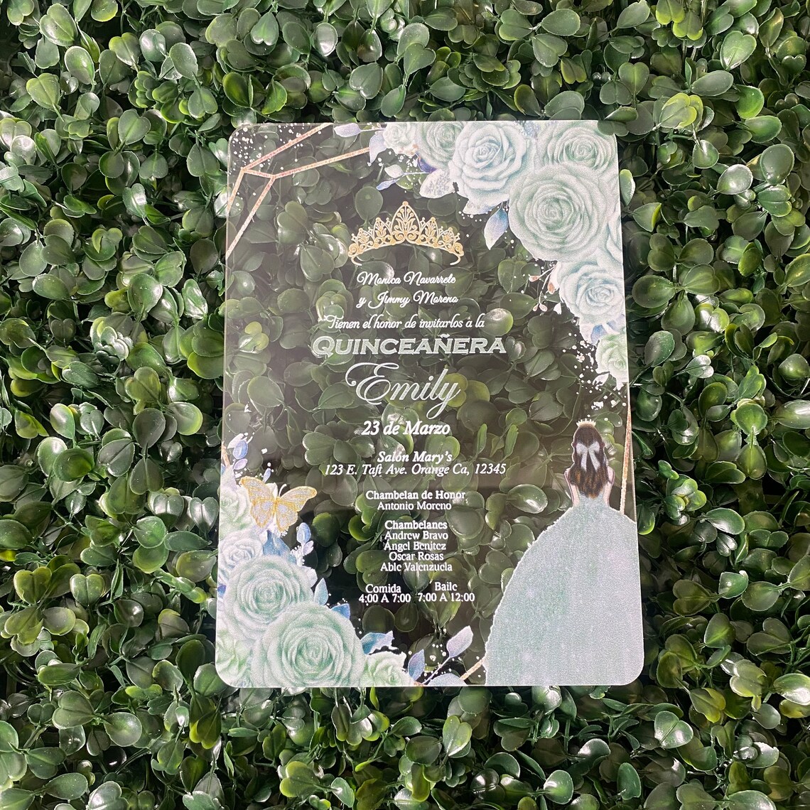 Clear Acrylic Quinceanera Invitation, Sage Green Invitation, Floral ...
