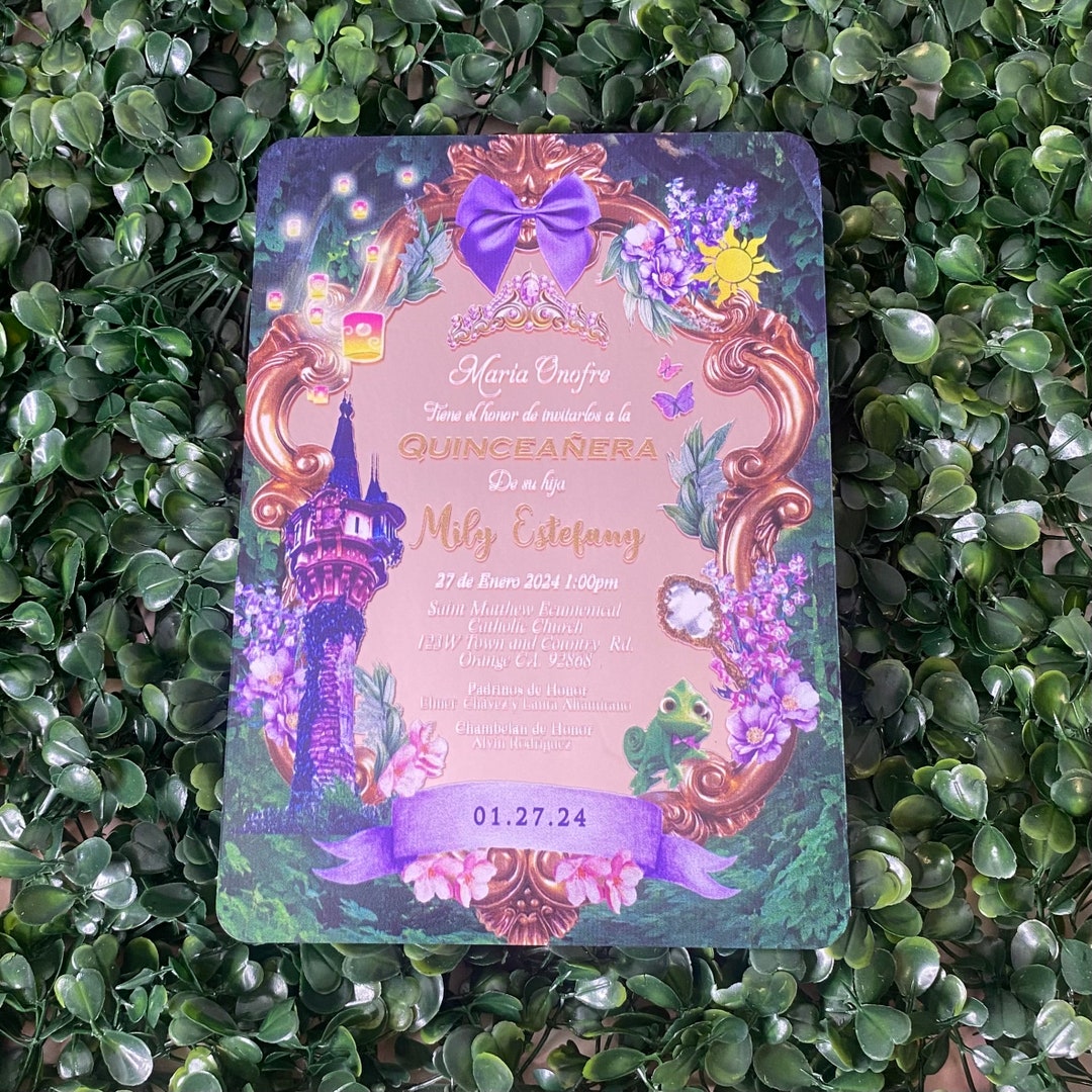 Blush Acrylic Mirror Quinceanera Invitation Tangled Invitation, Tangled ...