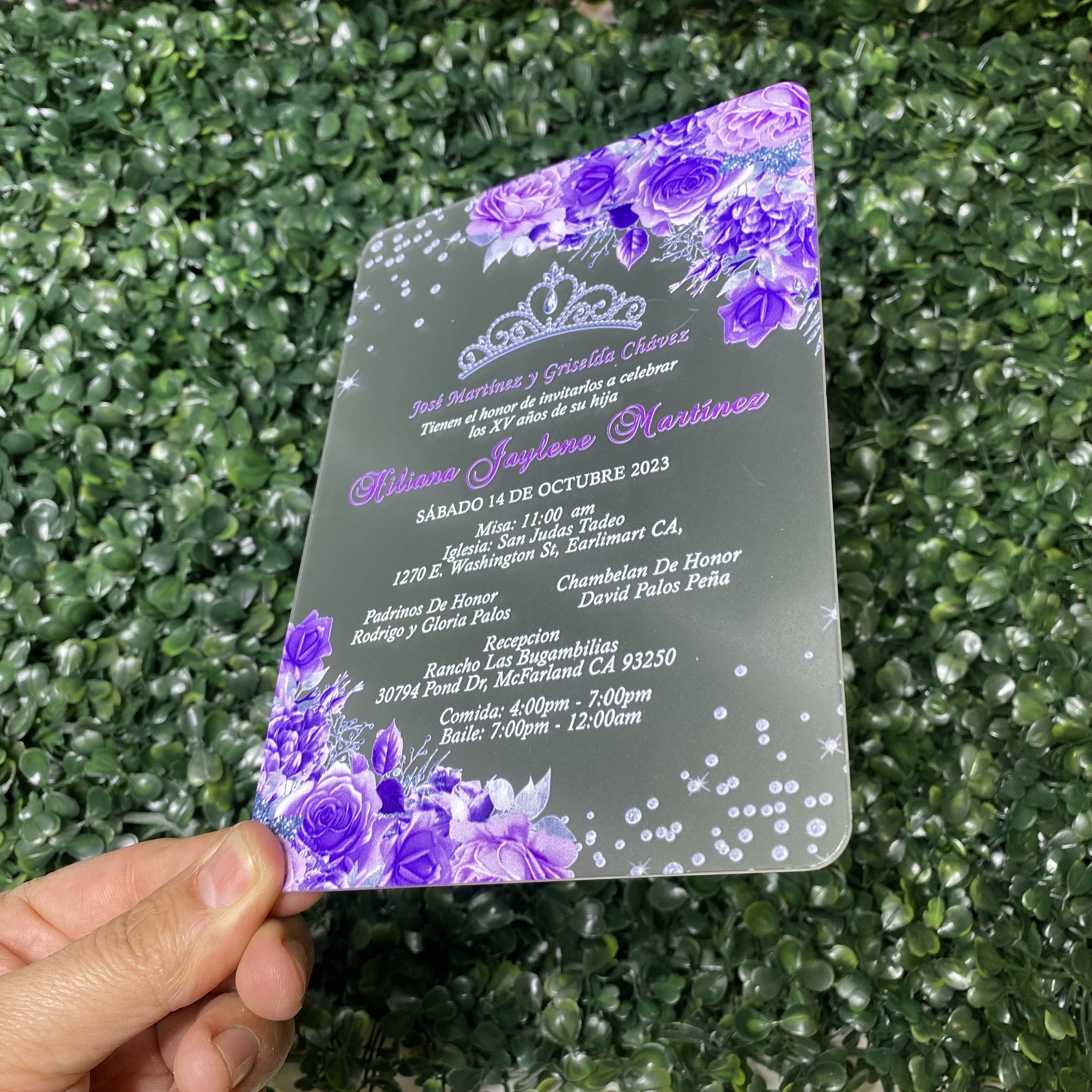 Frosted Acrylic Quinceanera Invitation: Purple Floral Design - Etsy