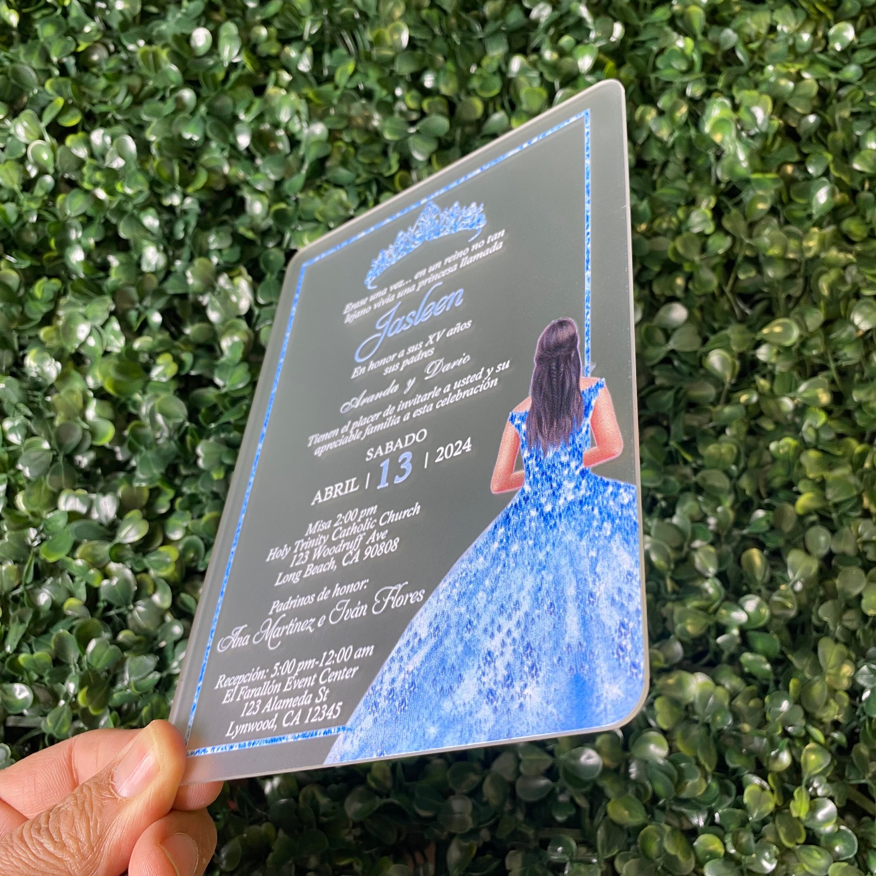 Frosted Acrylic Quinceanera Invitation, Dusty Blue Invitation, Blue ...