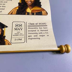 Scroll Graduation Invitation: Black & Gold, Wood Rods, Bow - Etsy