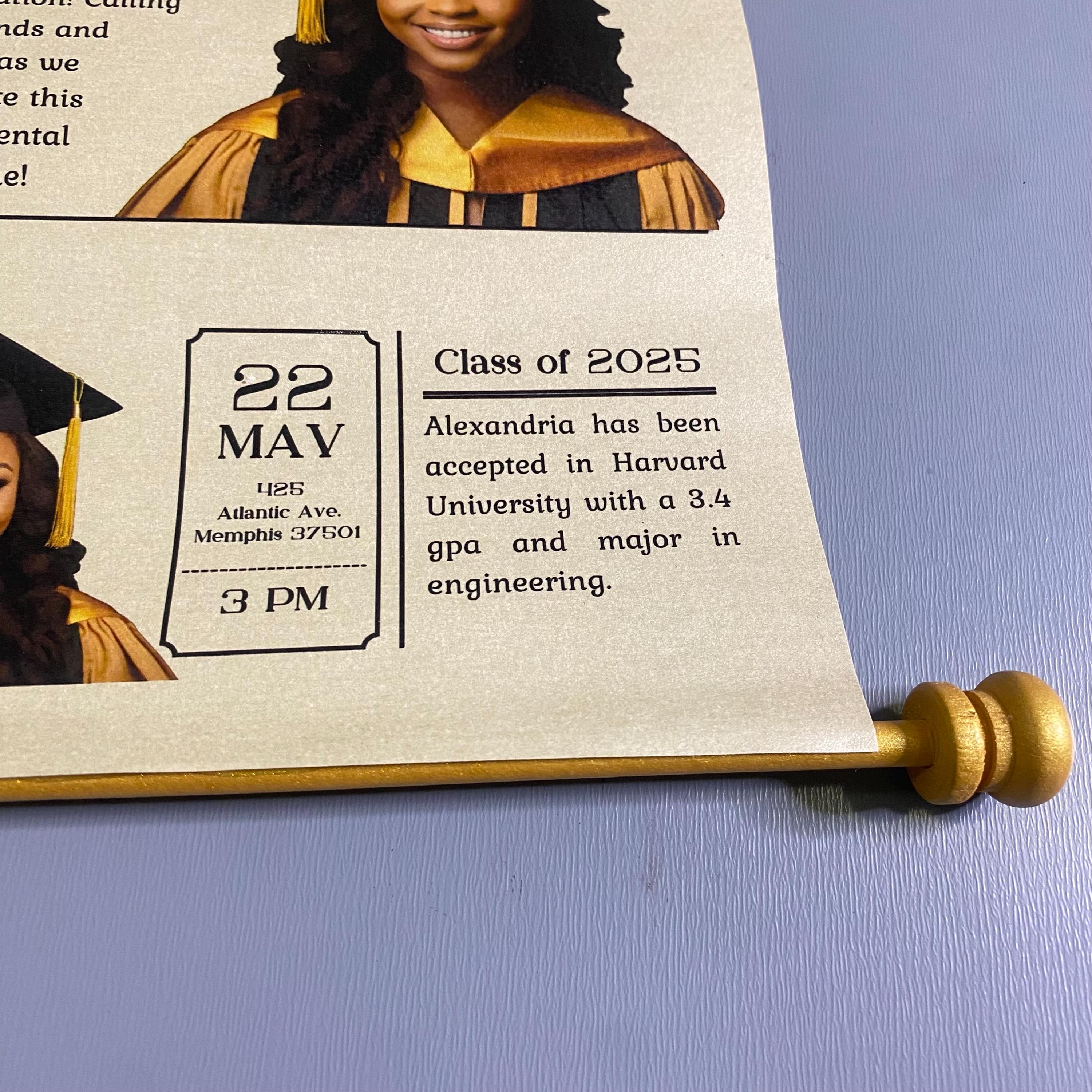 Scroll Graduation Invitation: Black & Gold, Wood Rods, Bow - Etsy