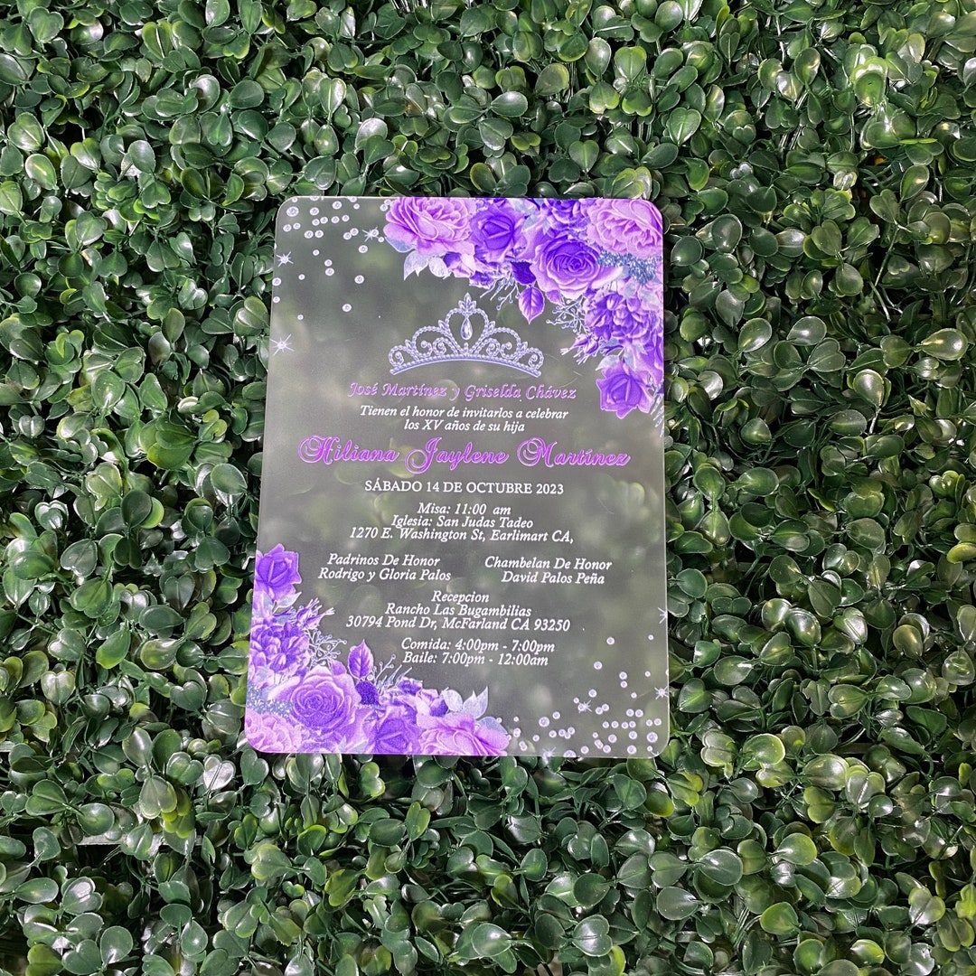 Frosted Acrylic Quinceanera Invitation: Purple Floral Design - Etsy