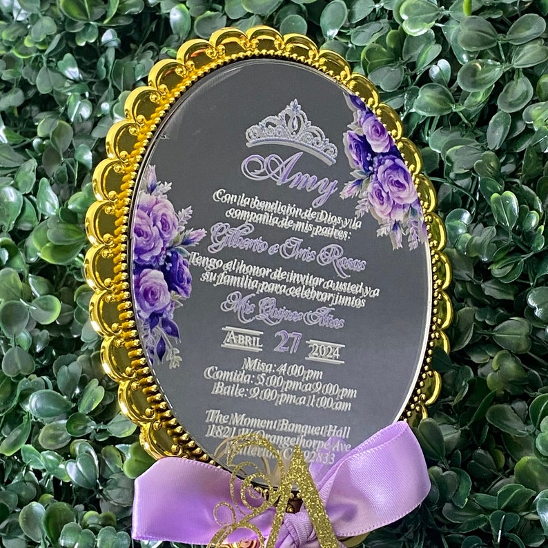 Gold Hand Mirror Quinceanera Invitation With Ribbon - Etsy