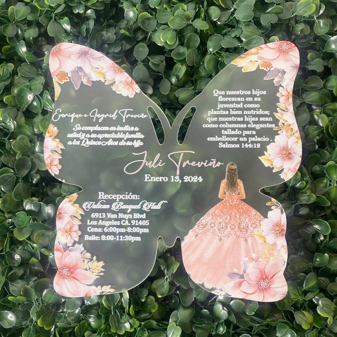 Frosted Acrylic Quinceanera Invitation: Blush Floral Butterfly - Etsy