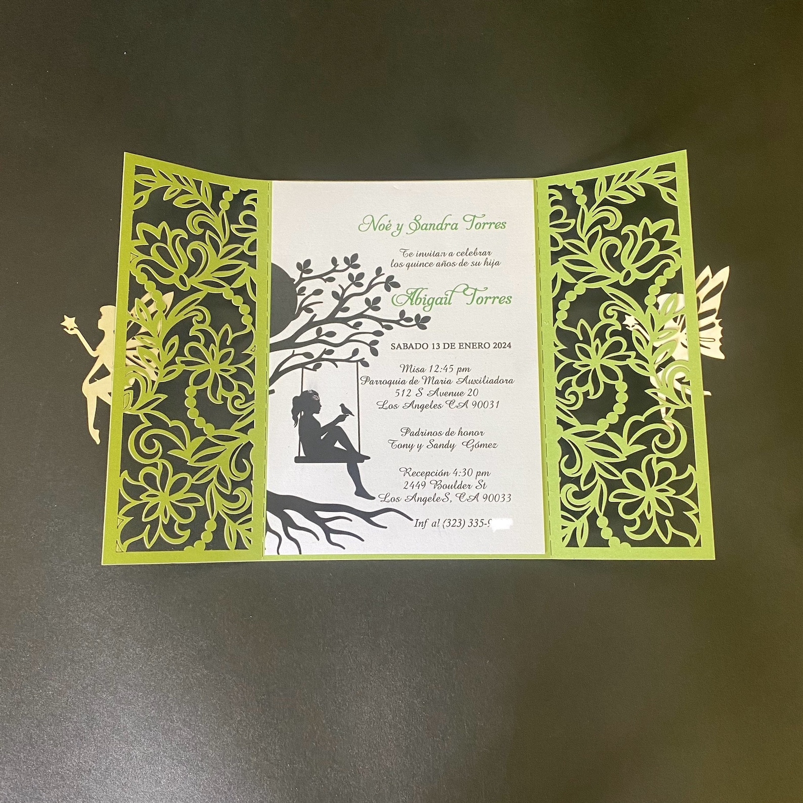 Green Sage Fairy Quinceanera Invitation Saser Laser Cut Invitation ...