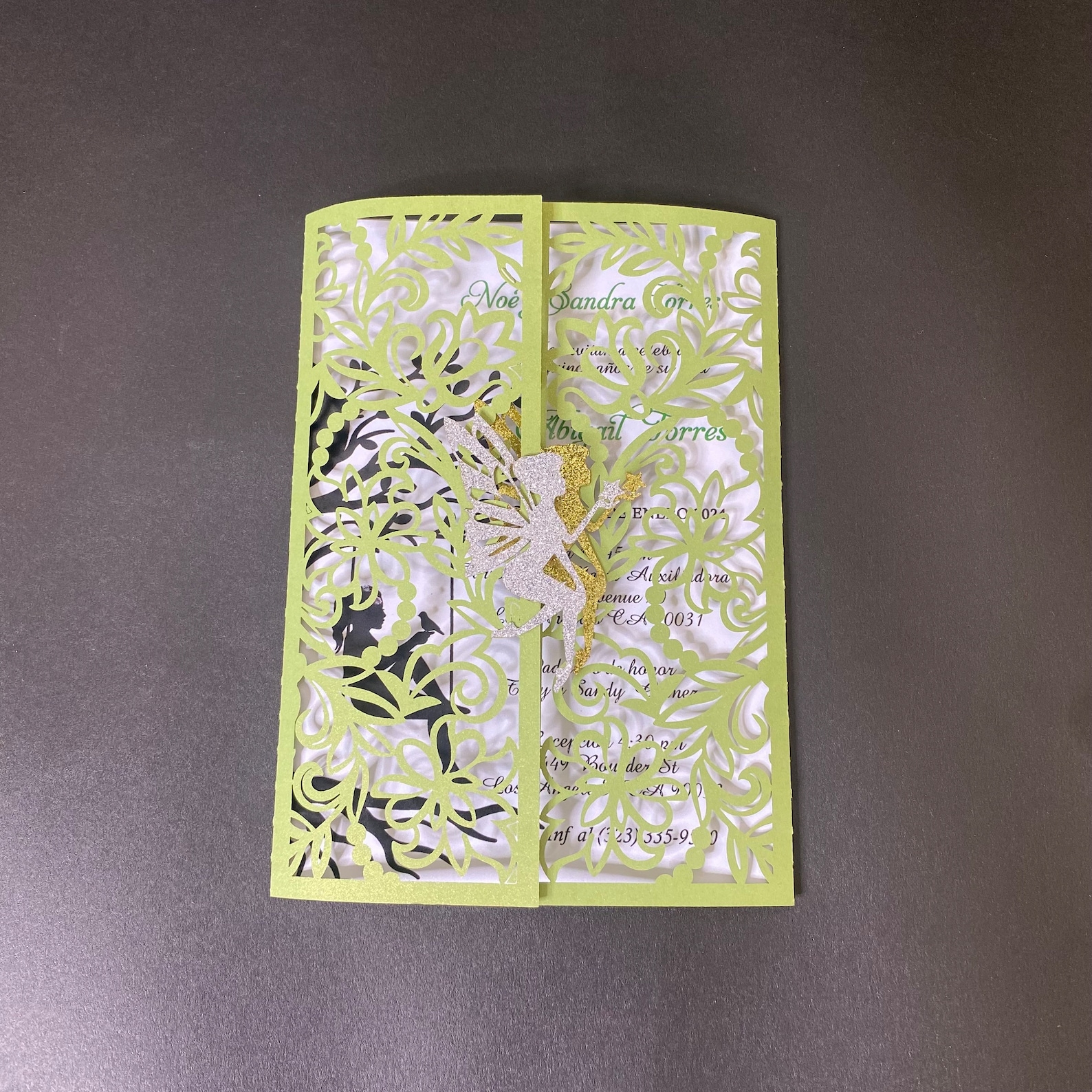 Green Sage Fairy Quinceanera Invitation Saser Laser Cut Invitation ...