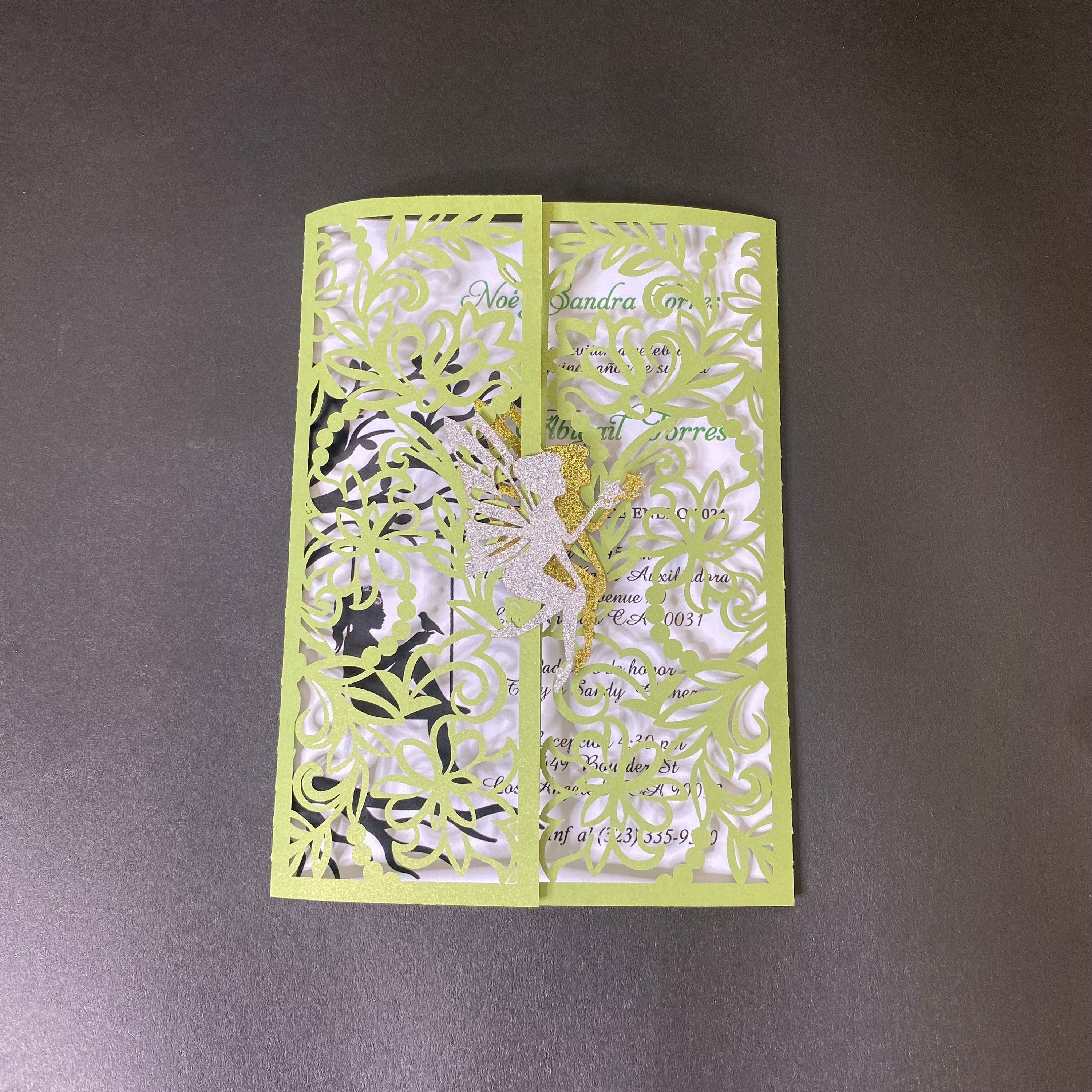 Green Sage Fairy Quinceanera Invitation Saser Laser Cut Invitation ...