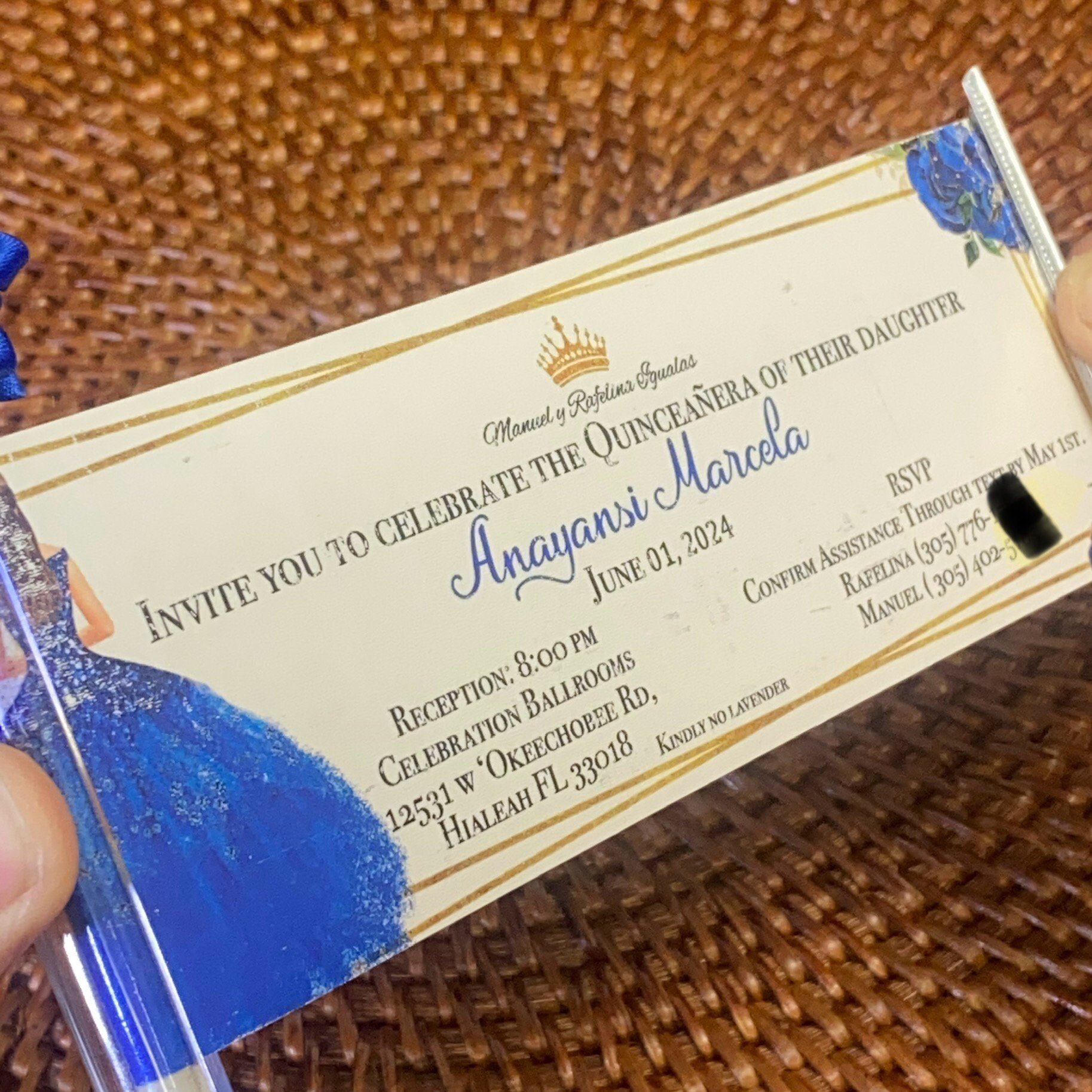 Royal Blue Pen Quinceanera Invitation, Pen Invitation, Pen Quinceanera ...