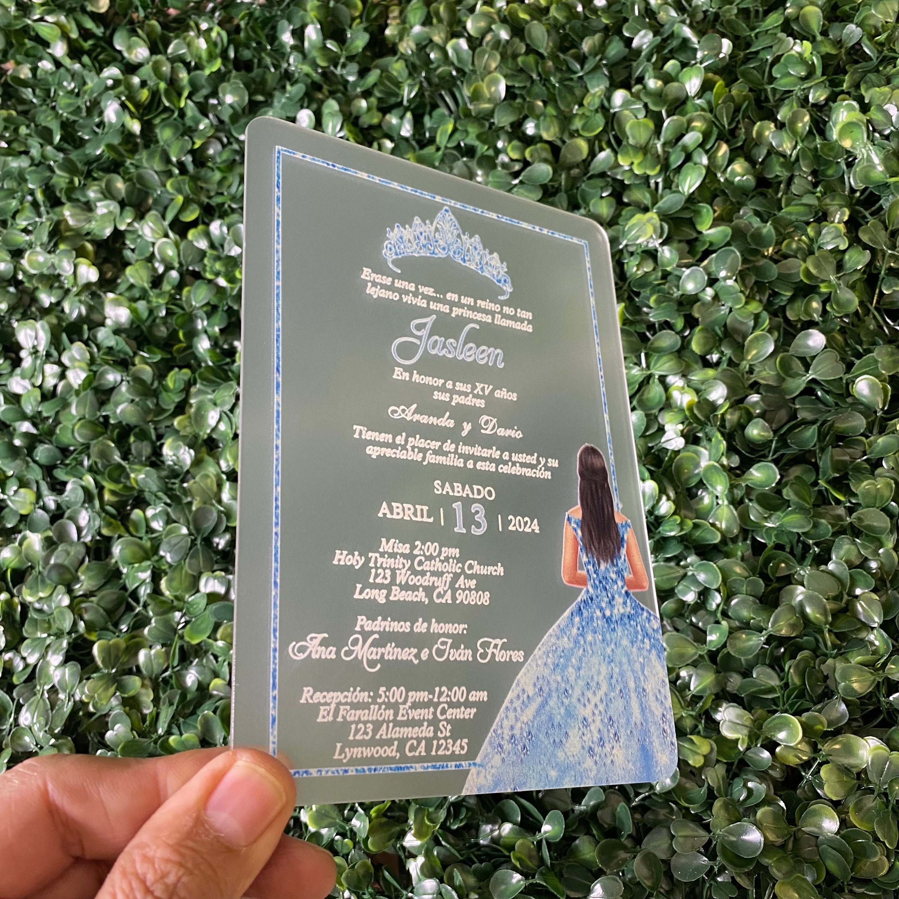 Frosted Acrylic Quinceanera Invitation, Dusty Blue Invitation, Blue ...