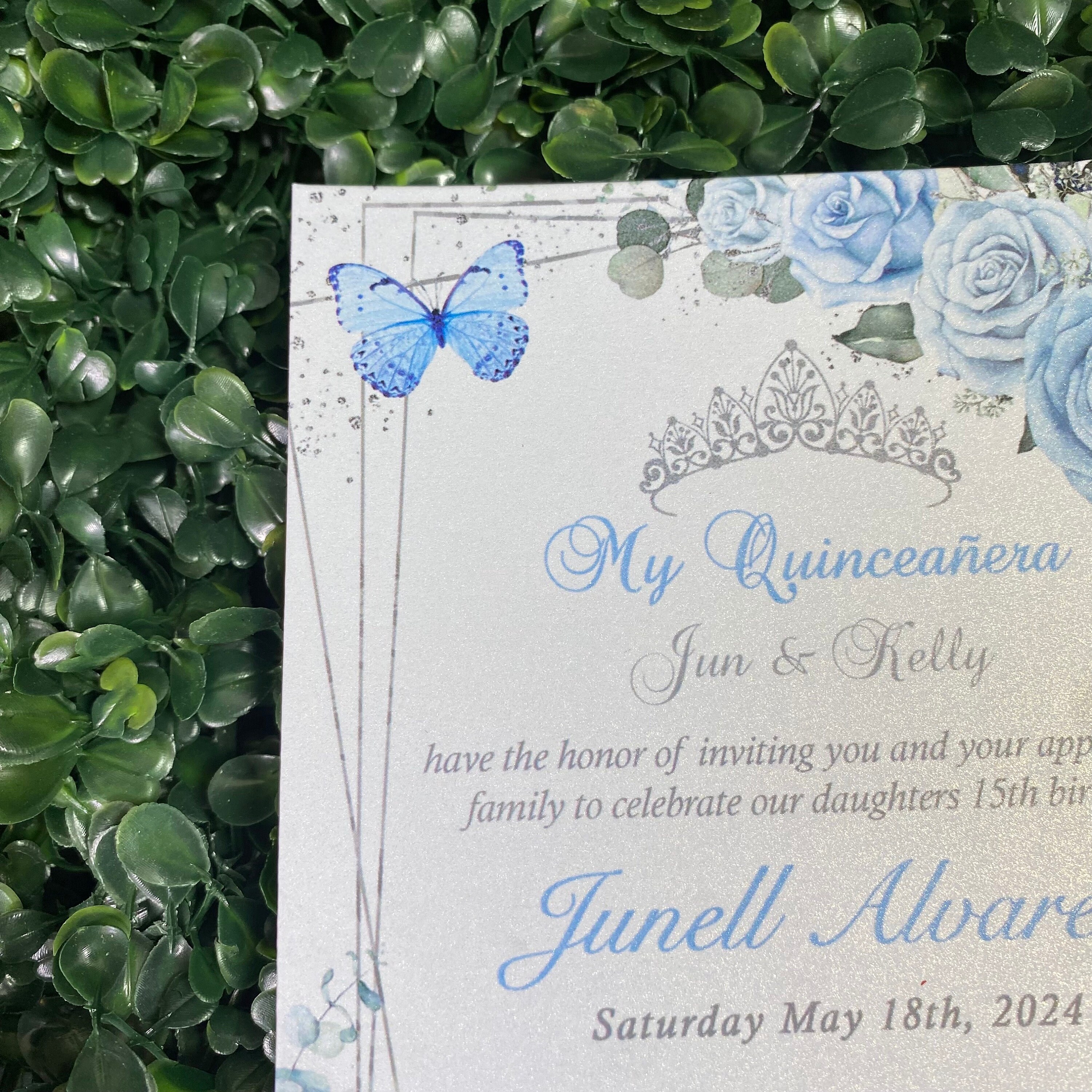 Pearl Printed Paper Quinceanera Invitation, Light Blue Invitation, Baby ...