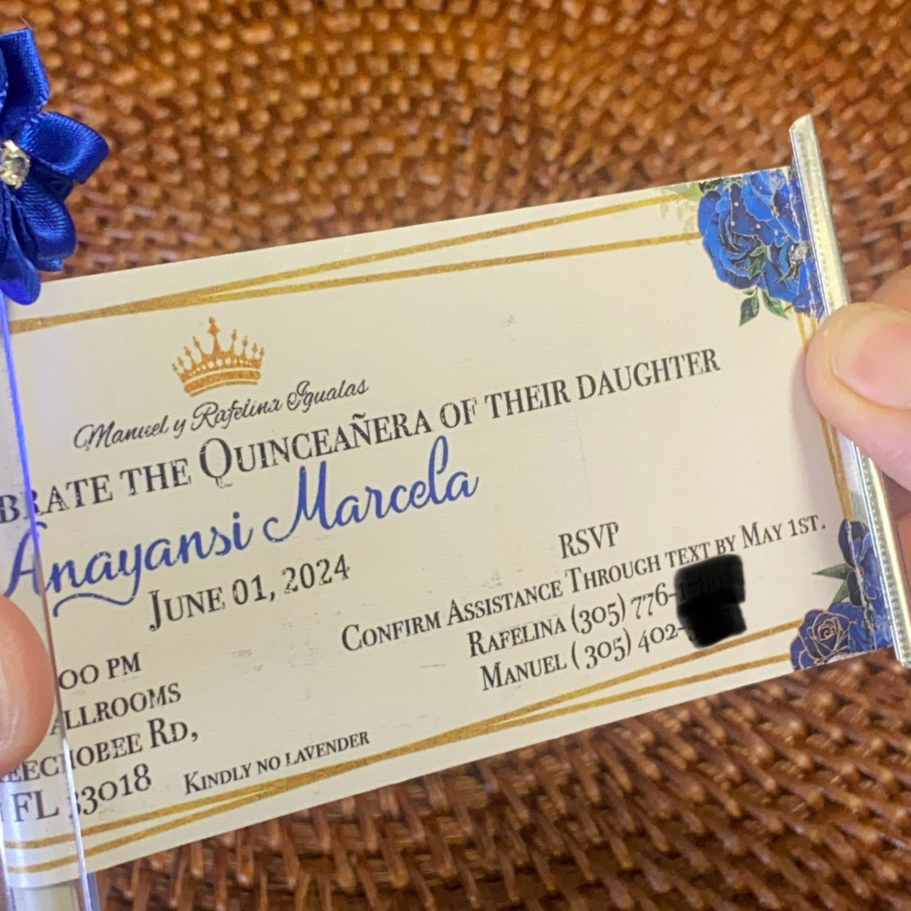 Royal Blue Pen Quinceanera Invitation, Pen Invitation, Pen Quinceanera ...