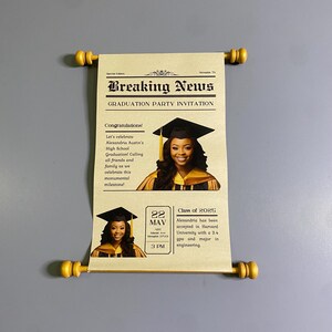 Scroll Graduation Invitation, Wood Gold Rods, Black and Gold Graduation ...