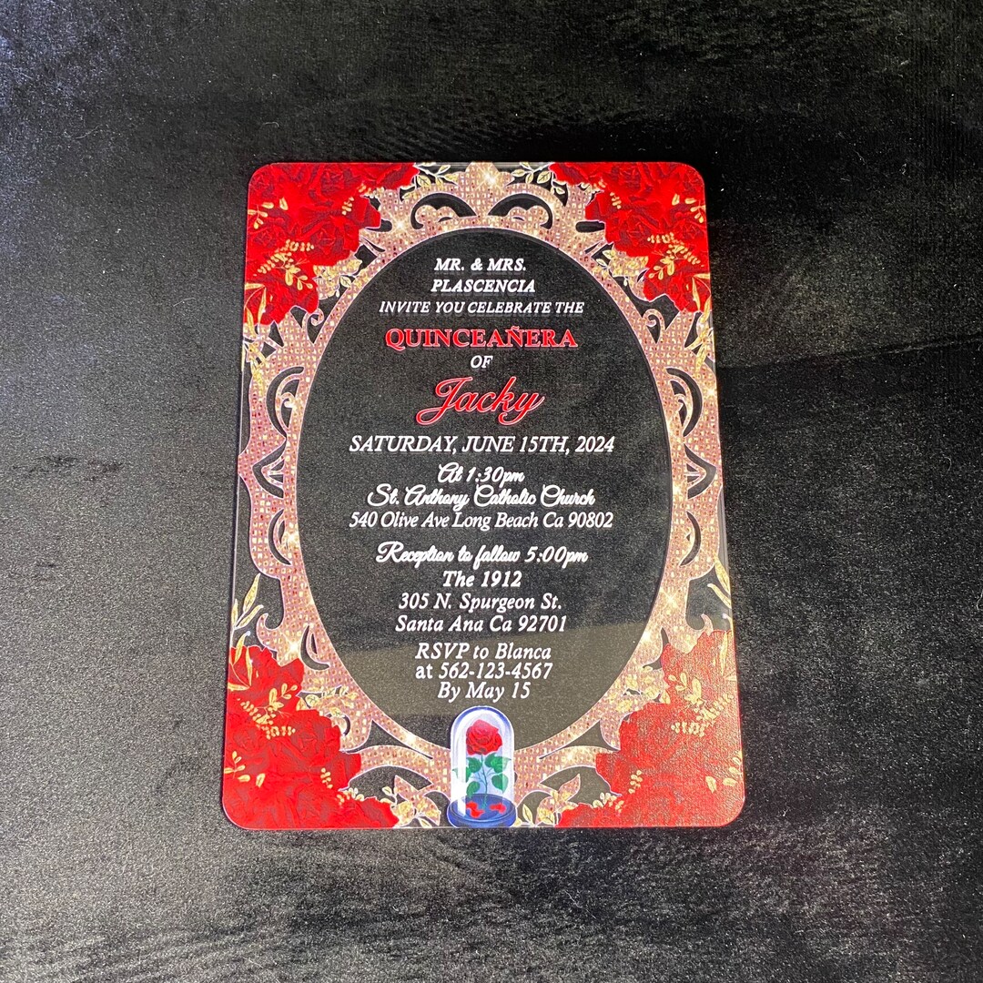 Clear Acrylic Quinceanera Invitation, Beauty and the Beast Invitation ...