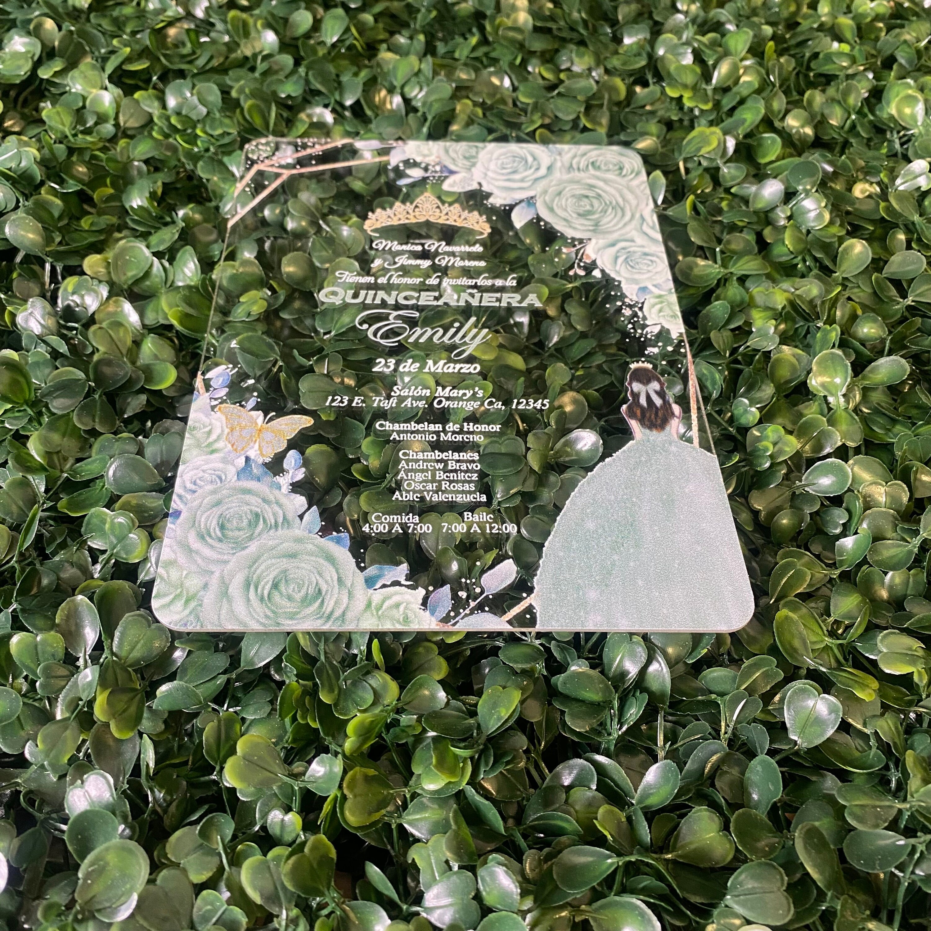Clear Acrylic Quinceanera Invitation, Sage Green Invitation, Floral ...