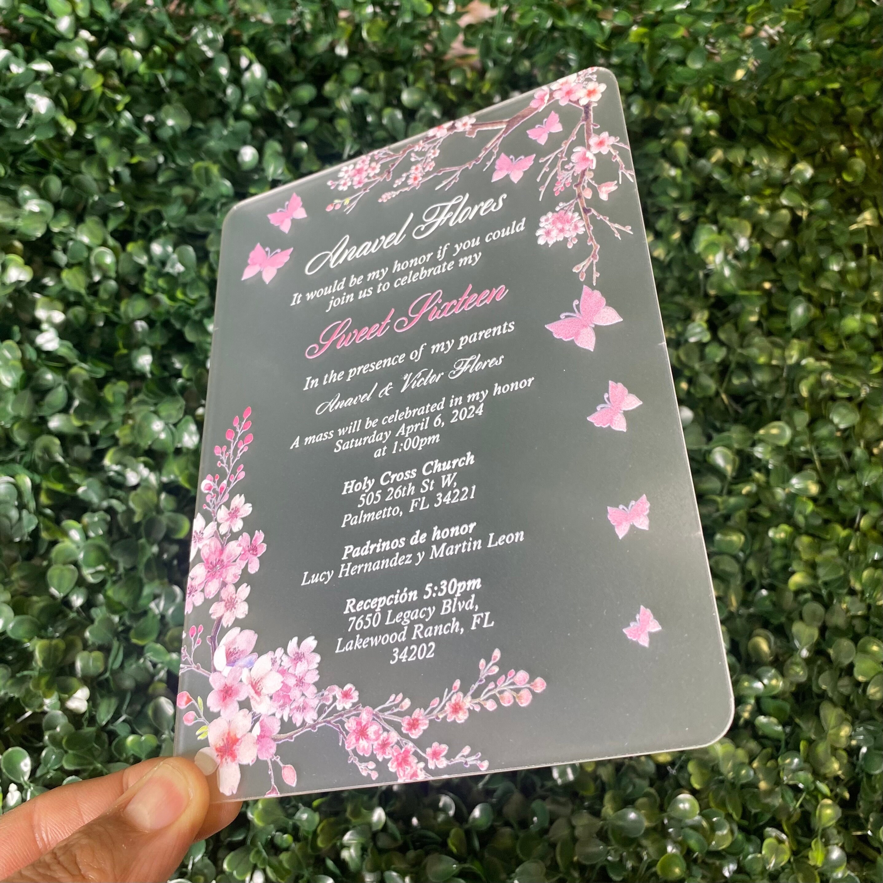 Frosted Acrylic Quinceanera Invitation: Cherry Blossom, Blush Pink - Etsy