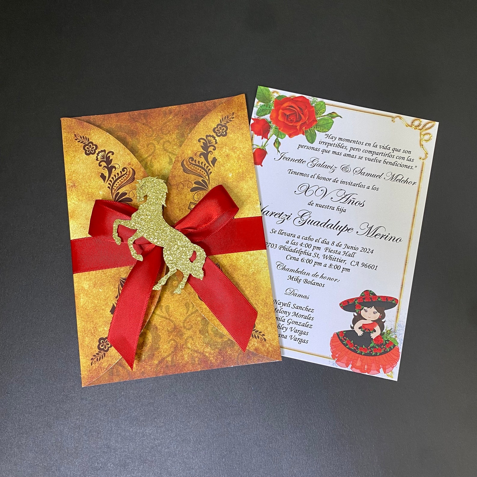 Charro Quinceanera Invitation: Red Ribbon & Horse - Etsy