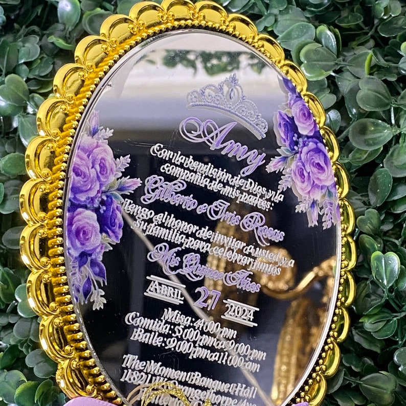 Gold Hand Mirror Quinceanera Invitation With Ribbon - Etsy