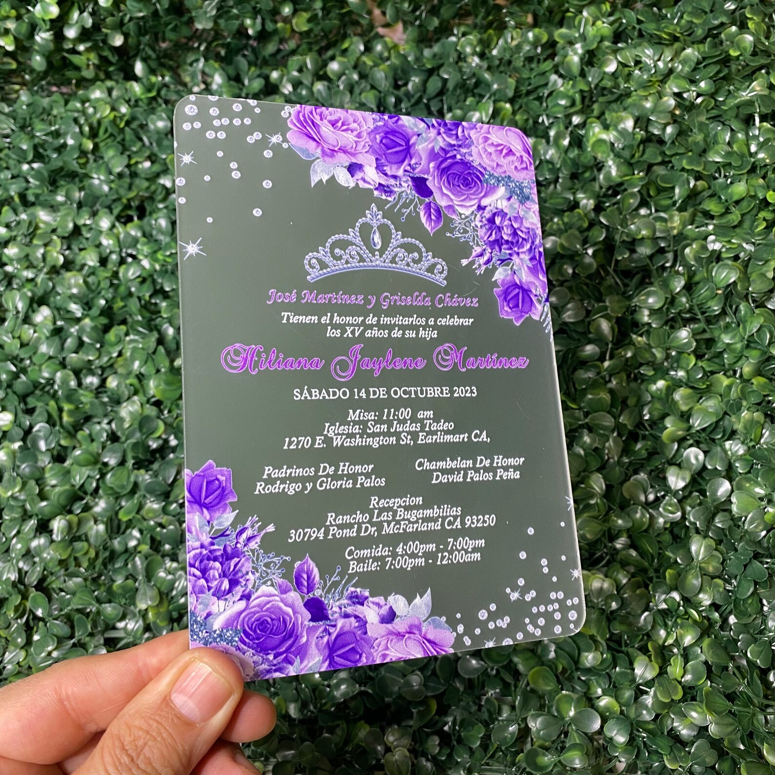 Frosted Acrylic Quinceanera Invitation: Purple Floral Design - Etsy