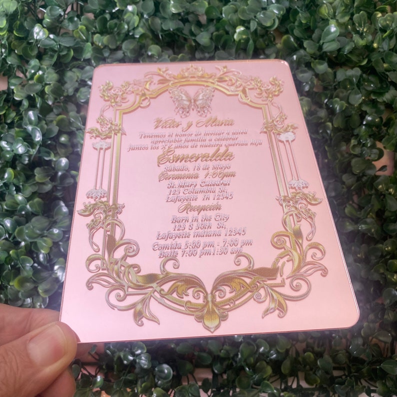Blush Mirror Acrylic Quinceanera Invitation: Gold Royalty Design - Etsy