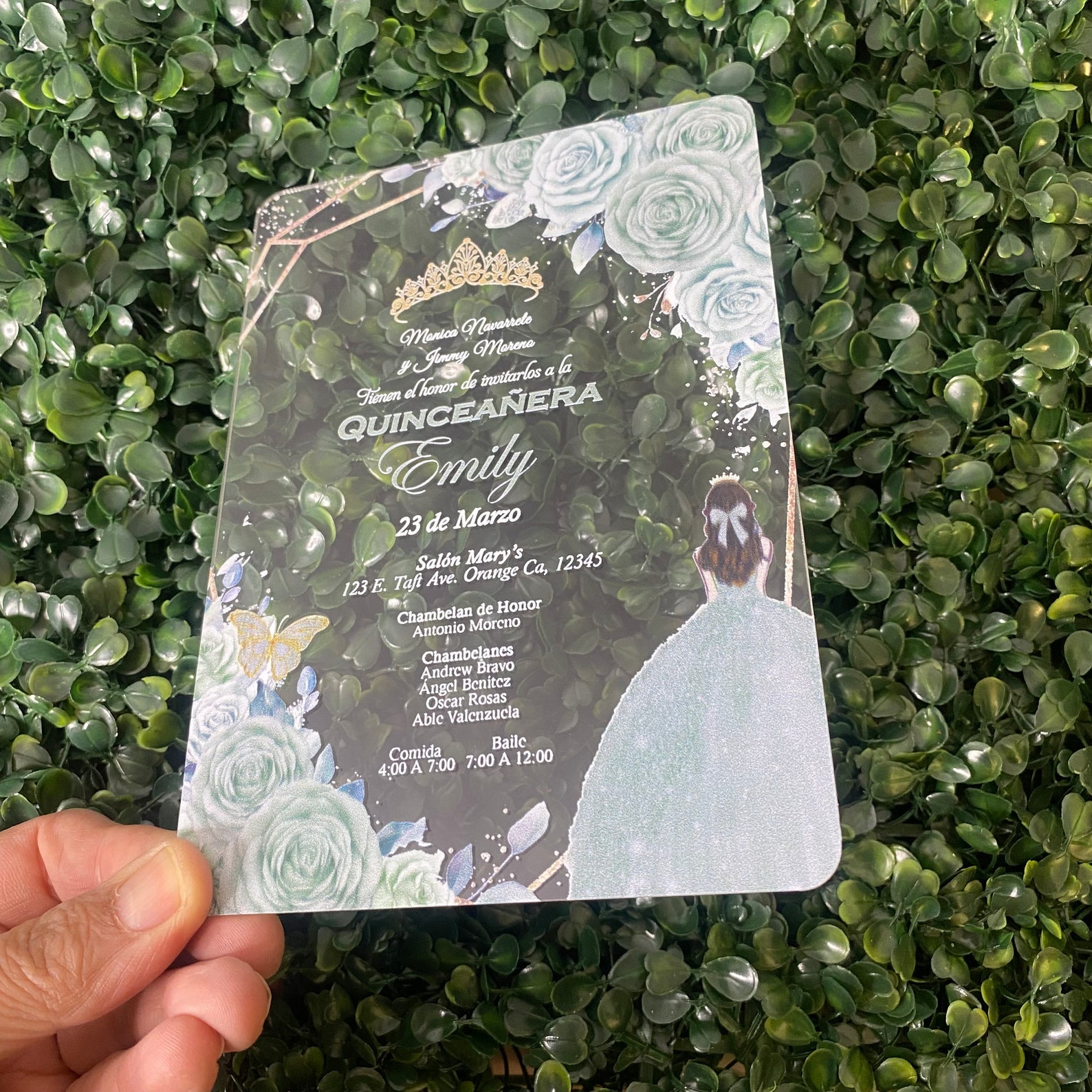 Clear Acrylic Quinceanera Invitation, Sage Green Invitation, Floral ...