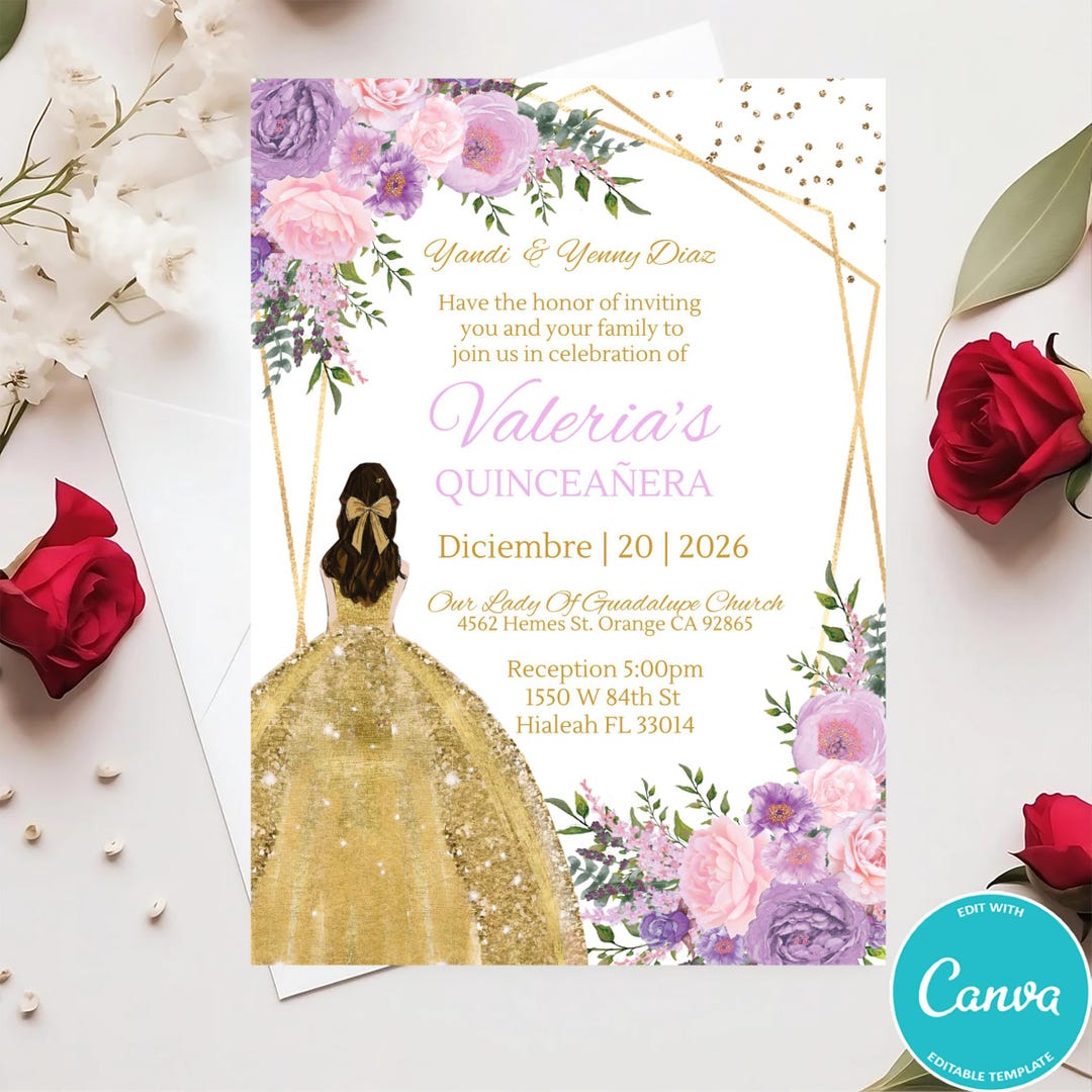 Lilac Floral Quinceañera Invitation Template (digital Download) - Etsy