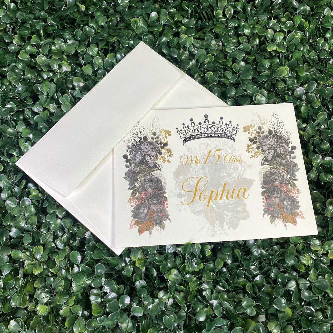 White Printed Quinceanera Envelope, Black Floral Printed Envelope, A7 ...