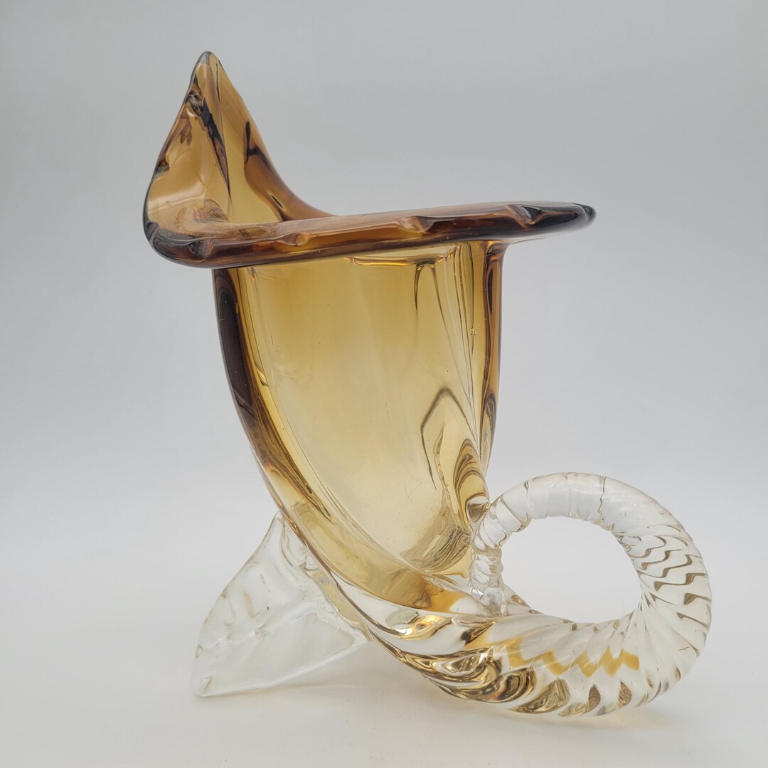 A Sculptural Amber Glass Cornucopia — A Bold Mid-century Object With ...