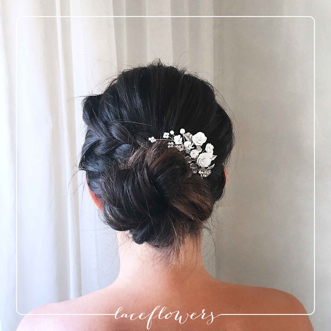 ENCHANTMENT Jewel Comb With Porcelain Flowers and Crystals, Bridal ...