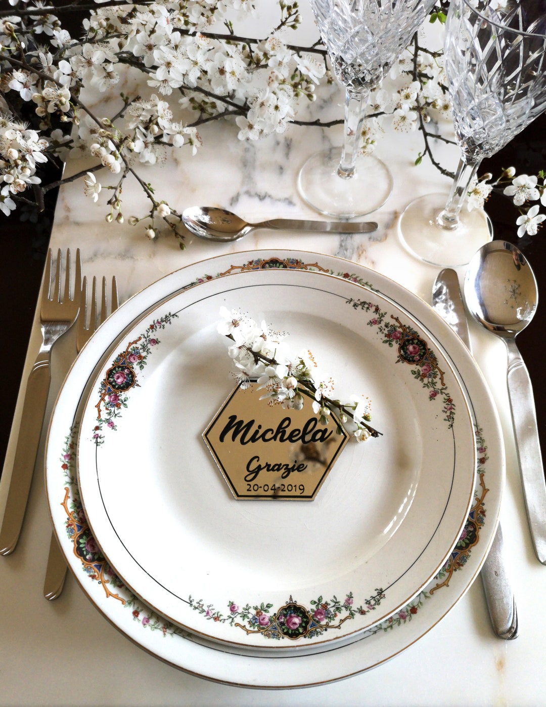 Custom Hexagon Placeholders, Mirror With Calligraphy, Name and Date ...