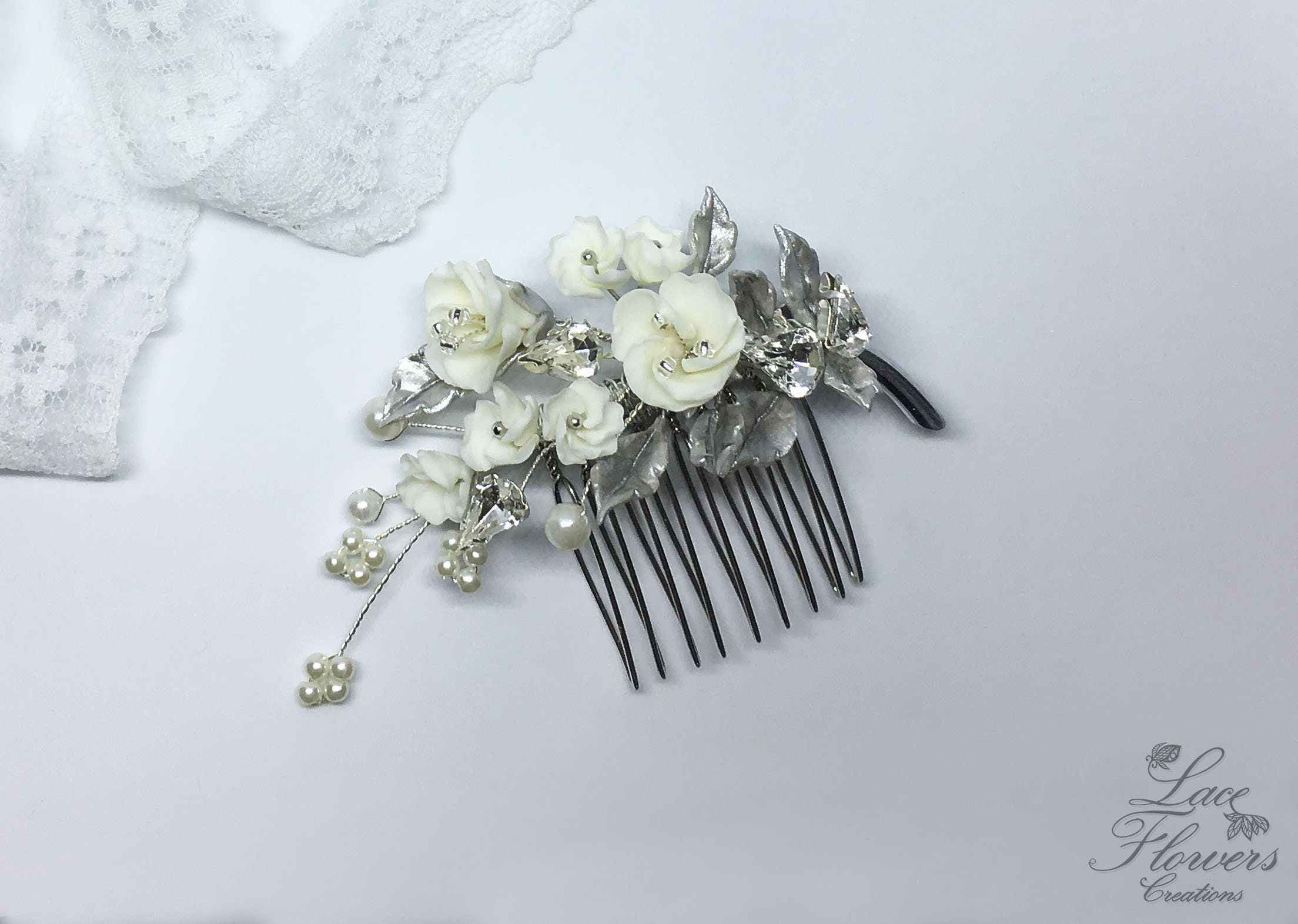 ENCHANTMENT Jewel Comb With Porcelain Flowers and Crystals - Etsy UK