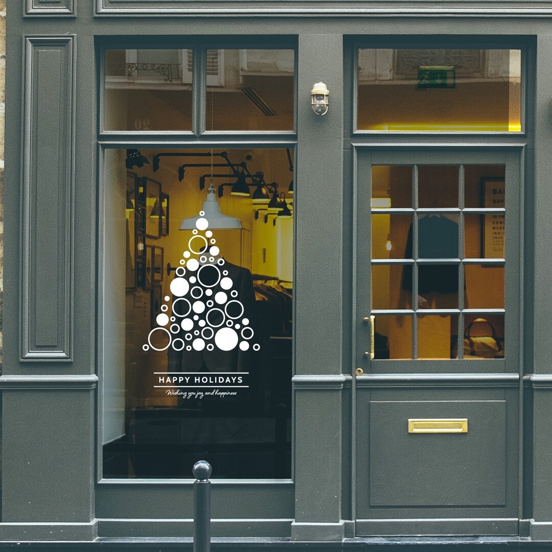 Christmas Tree Circles Shop Window Decal, Shop Window Sign, Happy ...